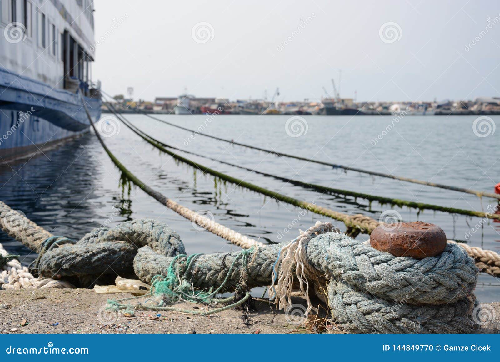 Ropes on the pier stock photo. Image of izmir, blue - 144849770