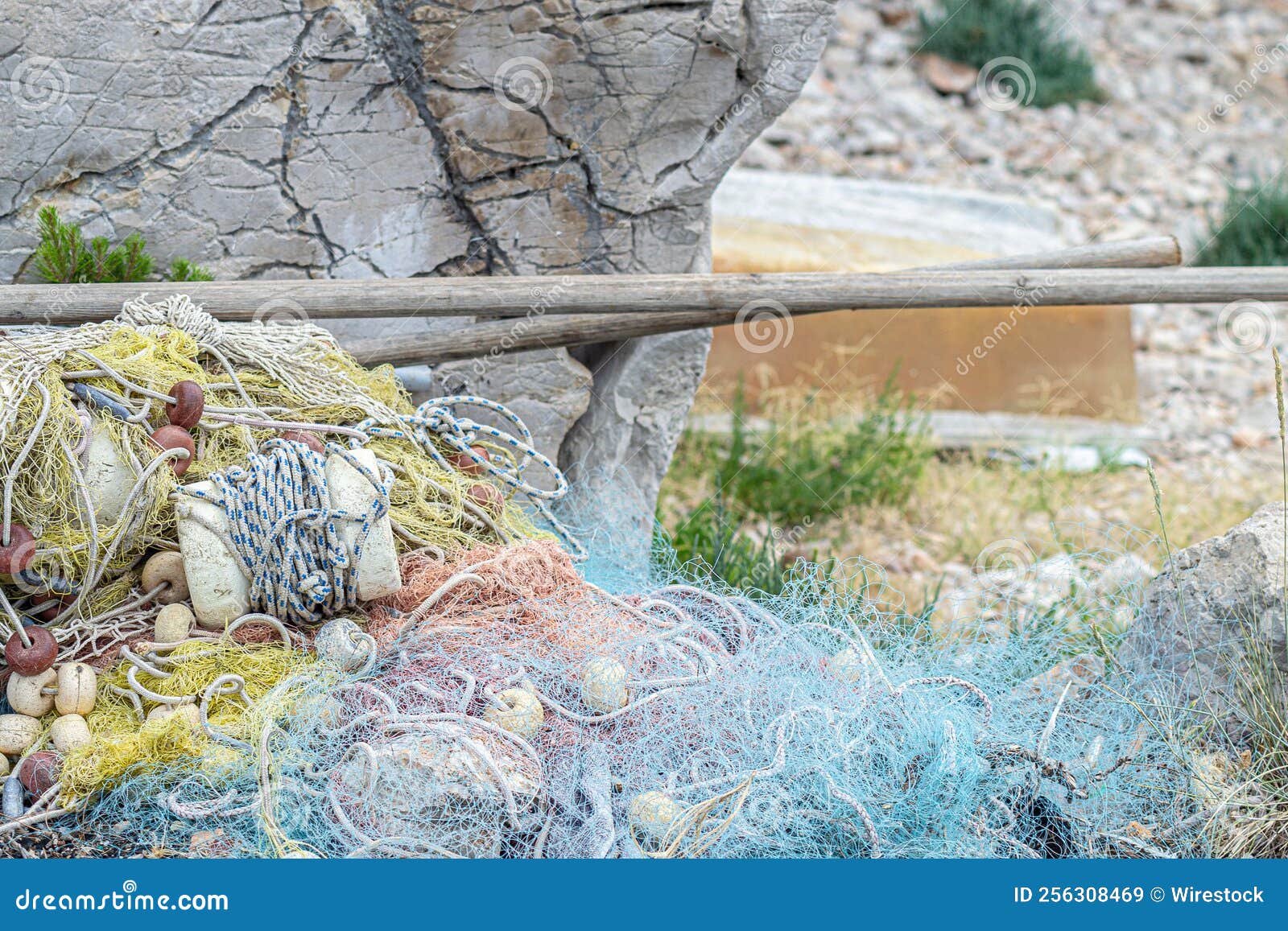 Fishing Nets on the Rock in the Lakeshore Stock Image - Image of city ...