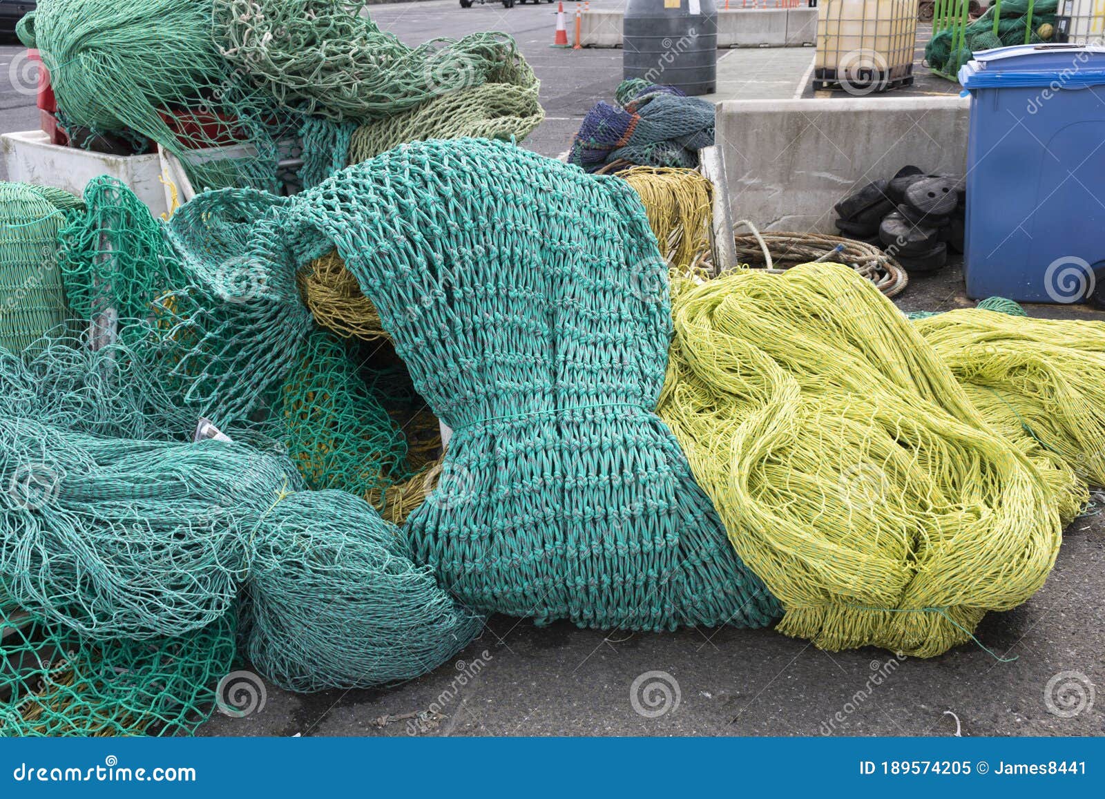 Fishing Nets and Ropes in the Harbor. Stock Image - Image of float ...