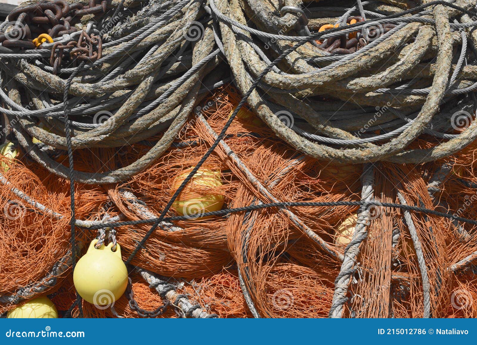 Fishing nets on the ship stock photo. Image of nature - 215012786