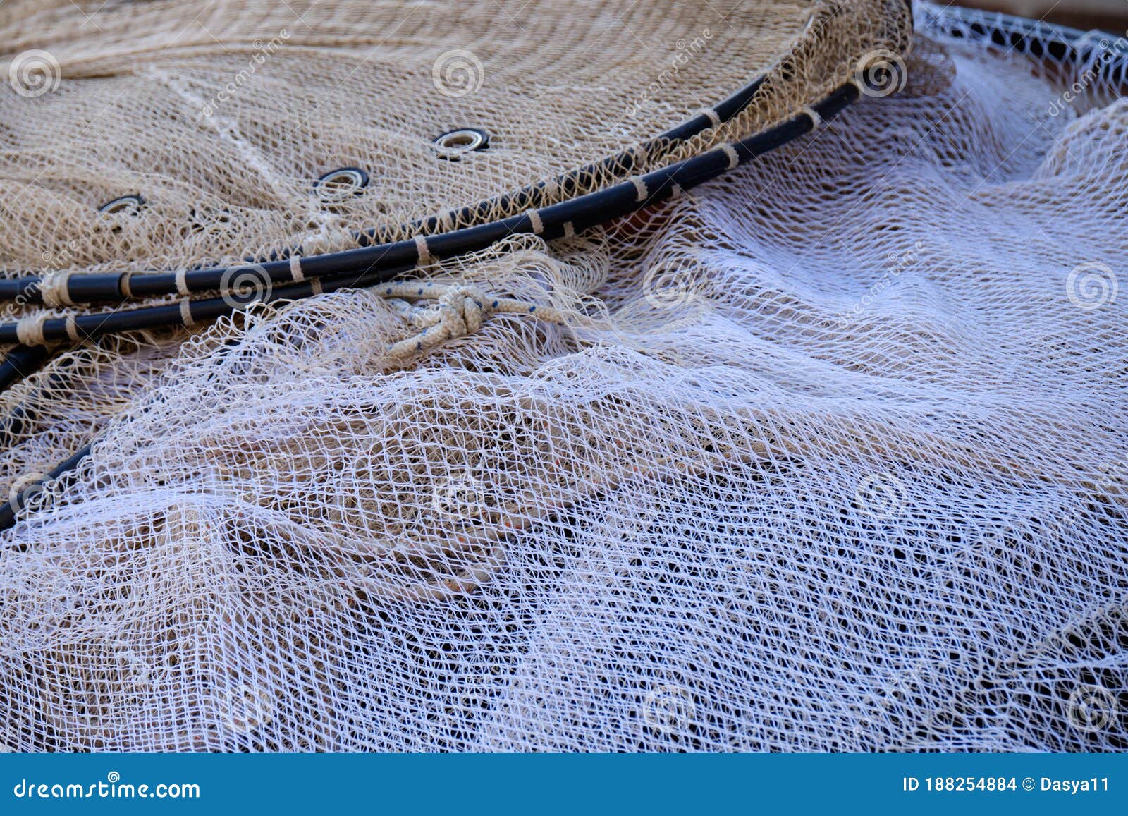 Fishing Nets Stored in Bundles, Stacked Outdoors on the Floor Stock ...