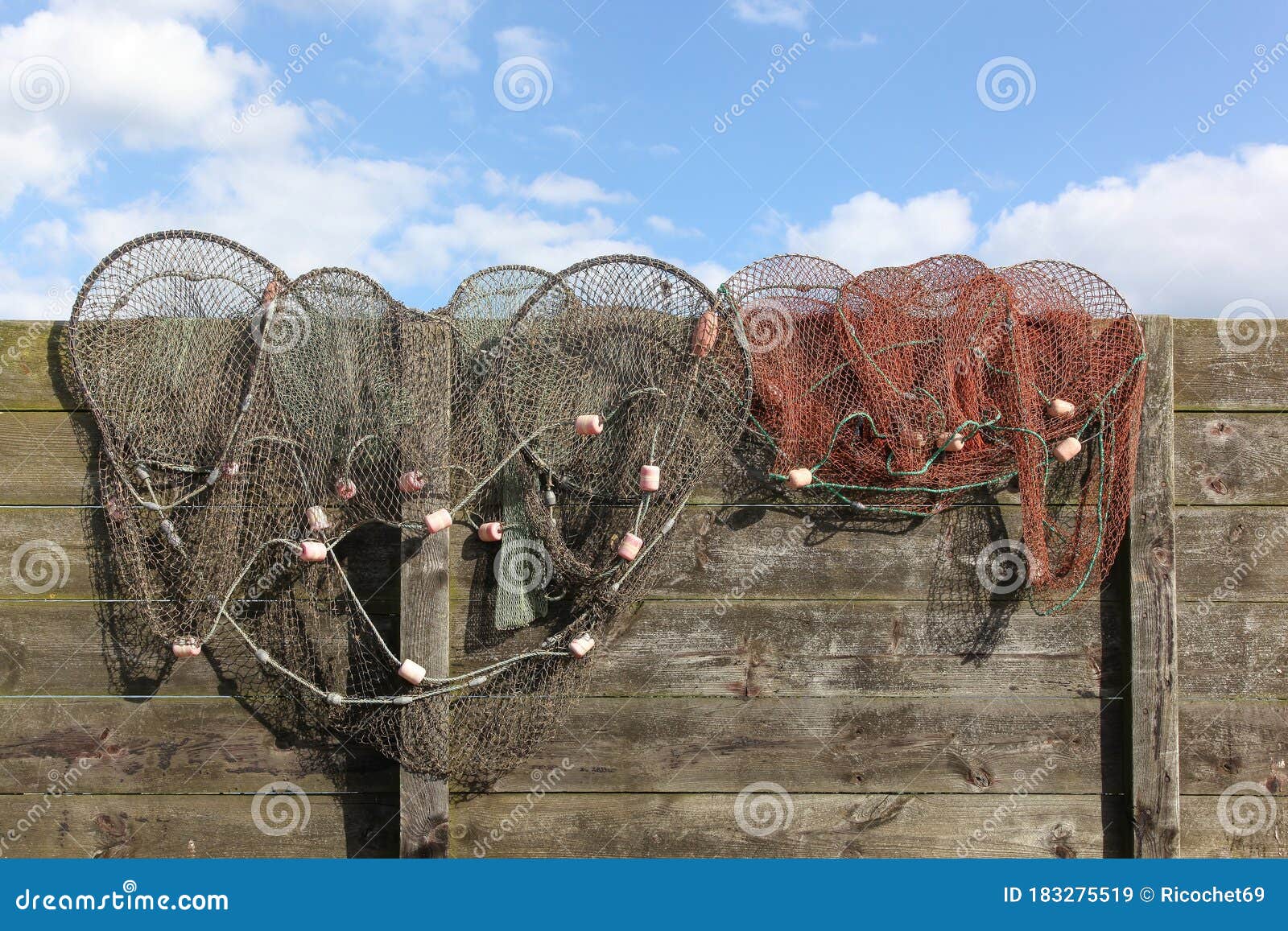 Fishing nets on a wall stock image. Image of catch, hobby - 183275519