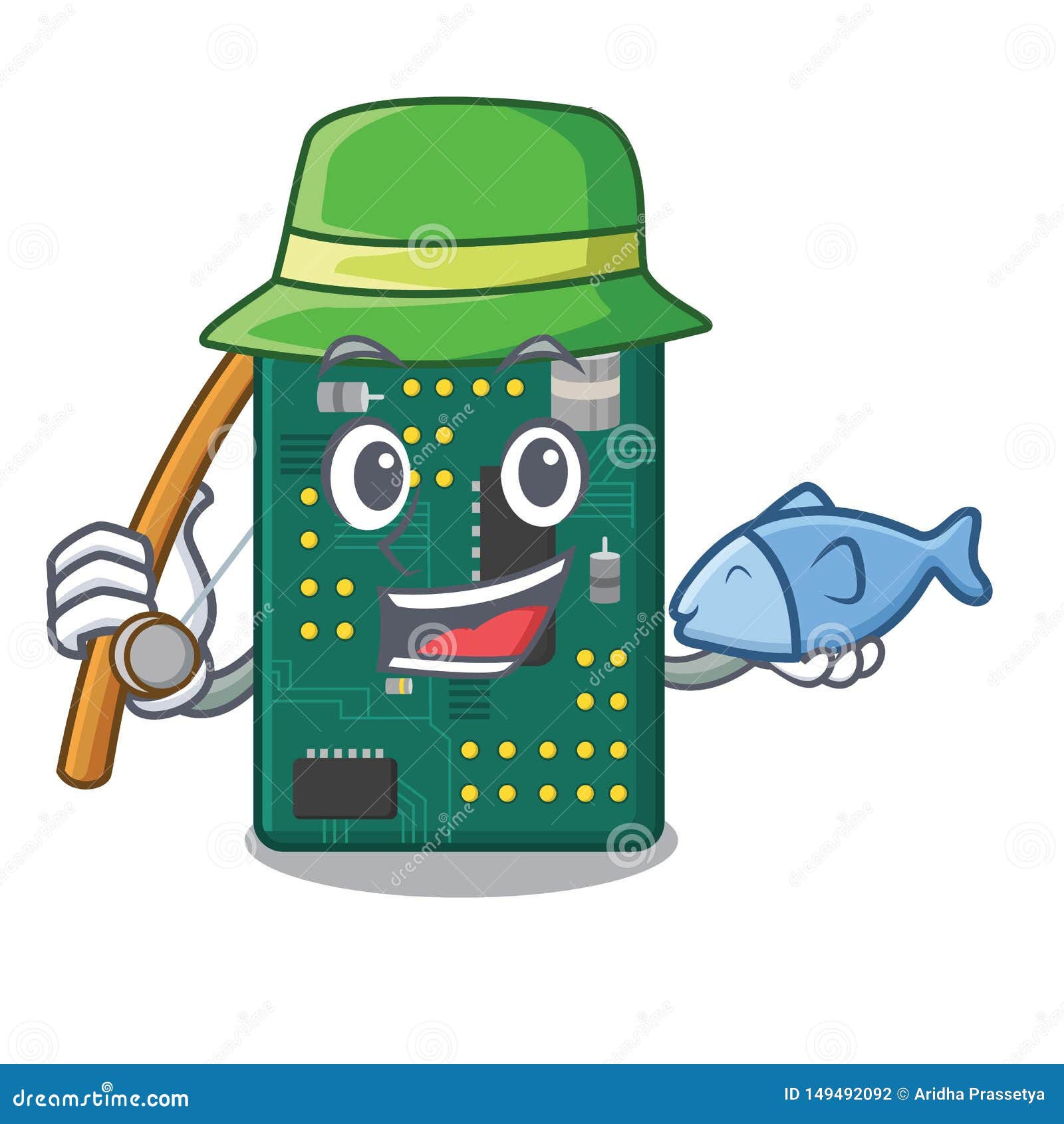Fishing PCB Circuit Board in PC Characters Stock Vector - Illustration ...
