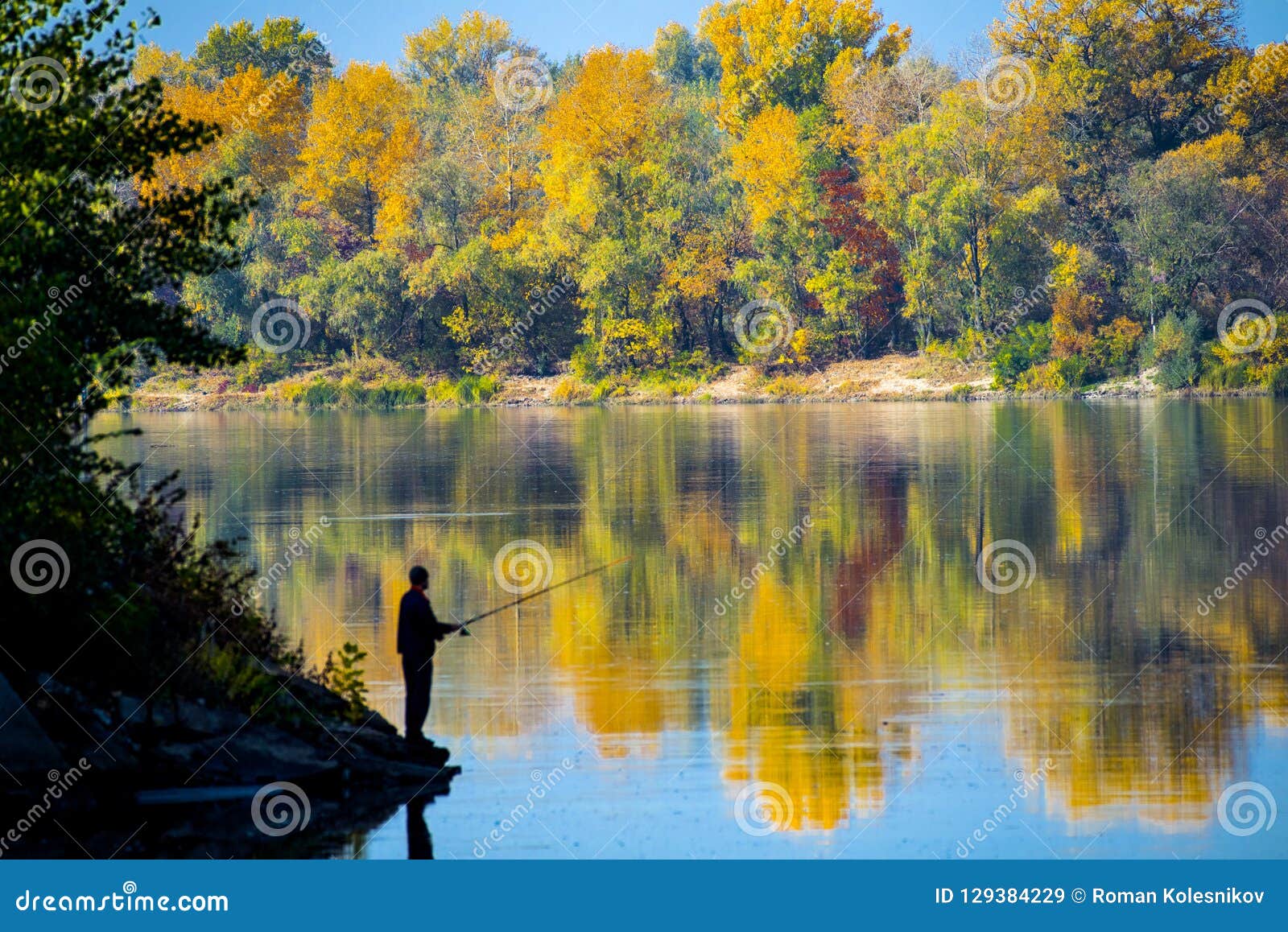 Fishing by the Peaceful River Stock Image - Image of autumn, dnepr ...
