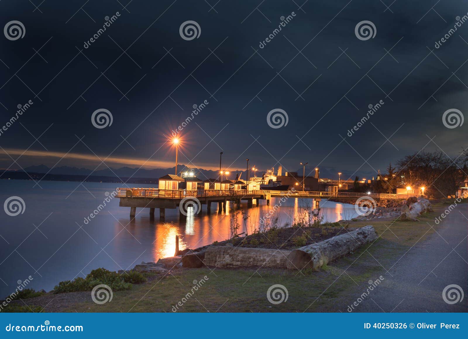 Fishing pier at night stock photo. Image of path, evening - 40250326