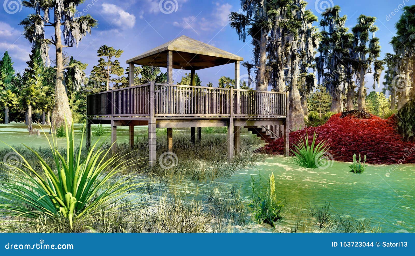 Fishing Pier in the Swamp 3d Rendering Stock Illustration ...