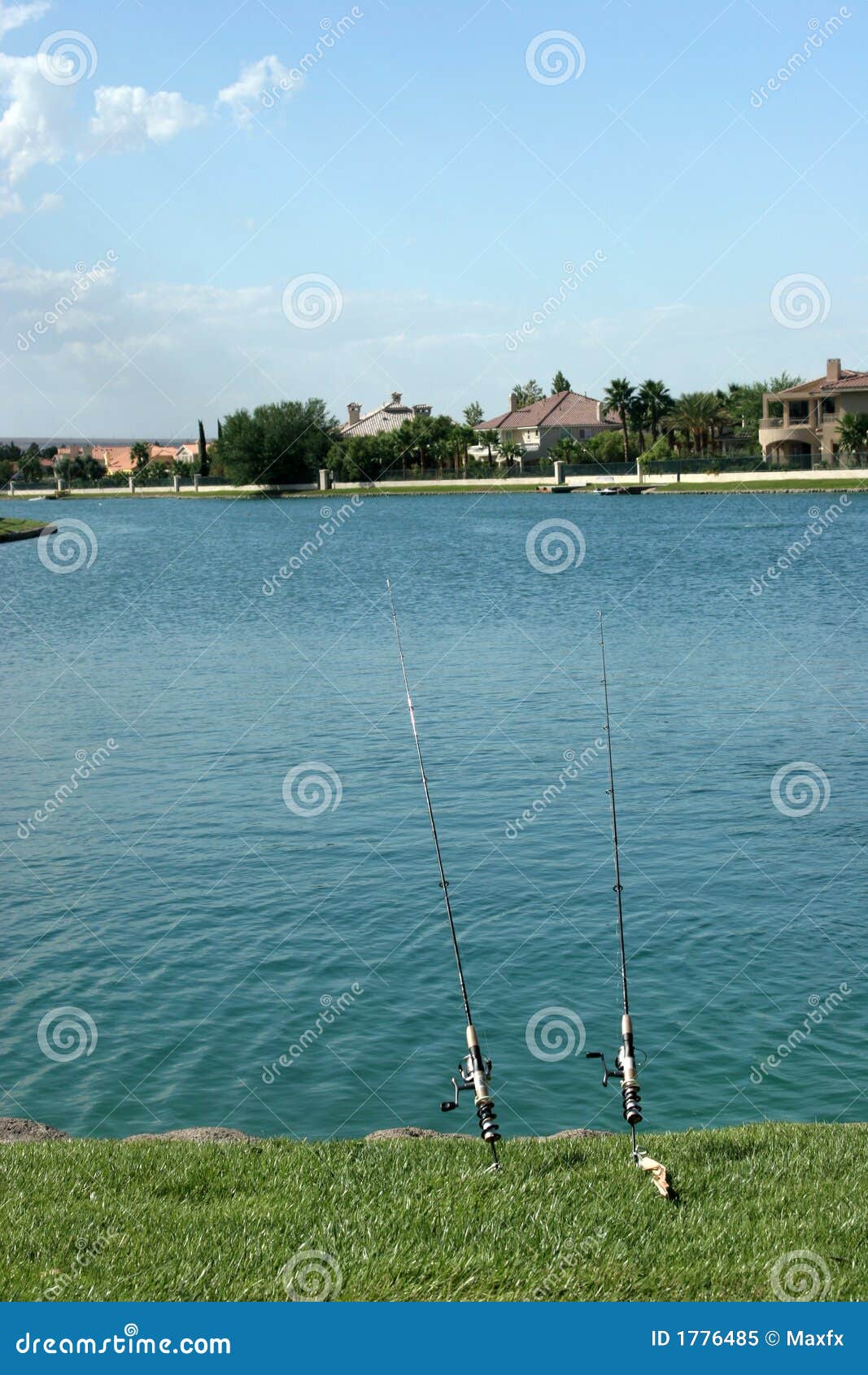 Fishing poles by water stock image. Image of fancy, building - 1776485