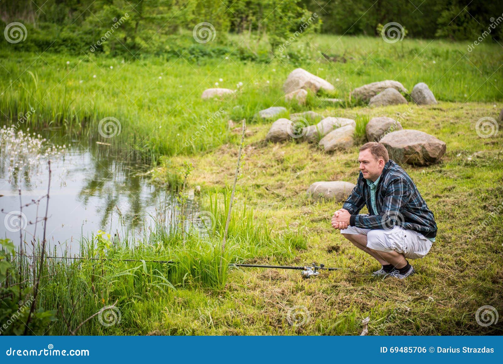 Fishing in pond stock photo. Image of lake, river, fall - 69485706