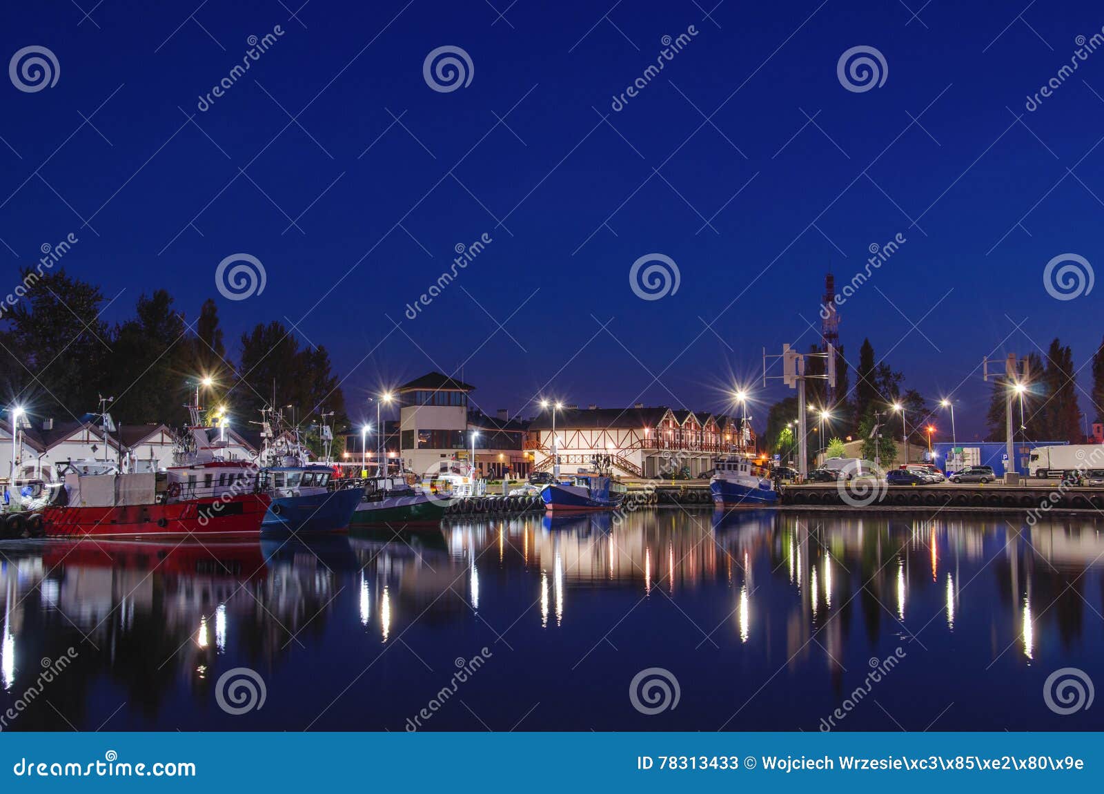 FISHING PORT at NIGHT stock image. Image of buildings - 78313433