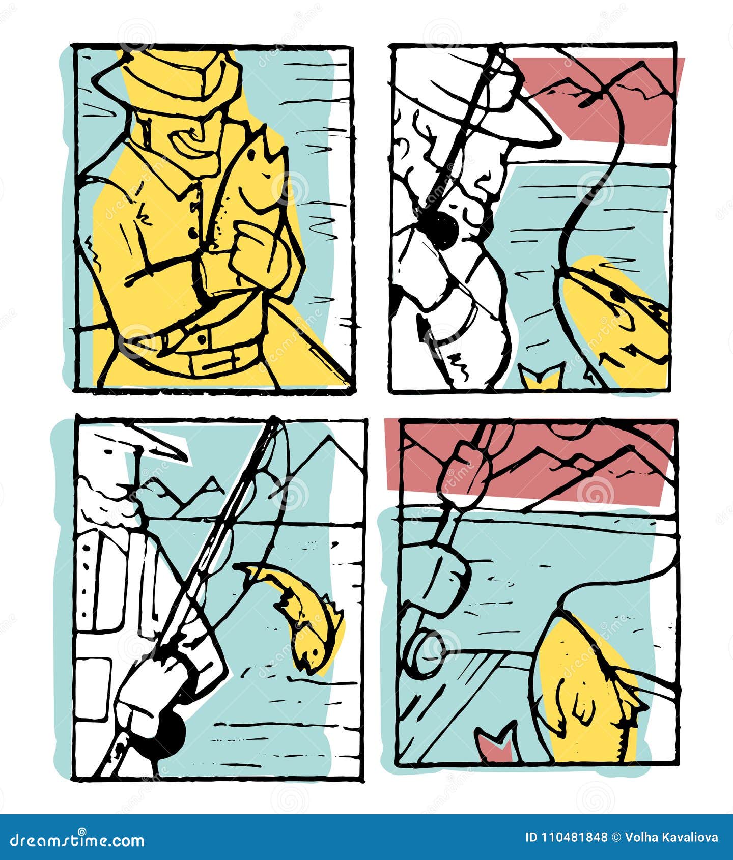 Fishing poster set stock vector. Illustration of lake - 110481848