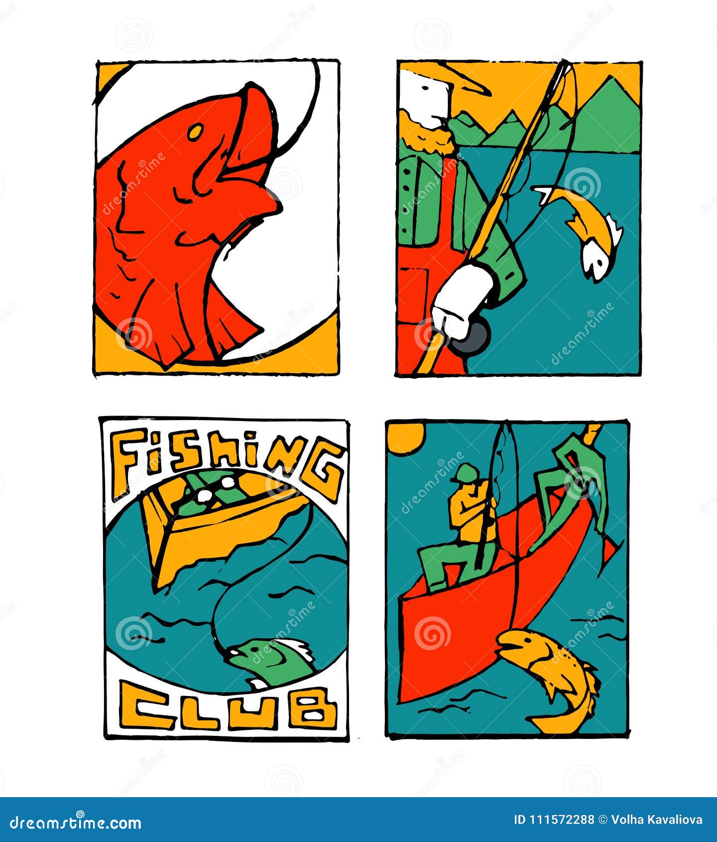 Fishing poster set stock illustration. Illustration of club - 111572288