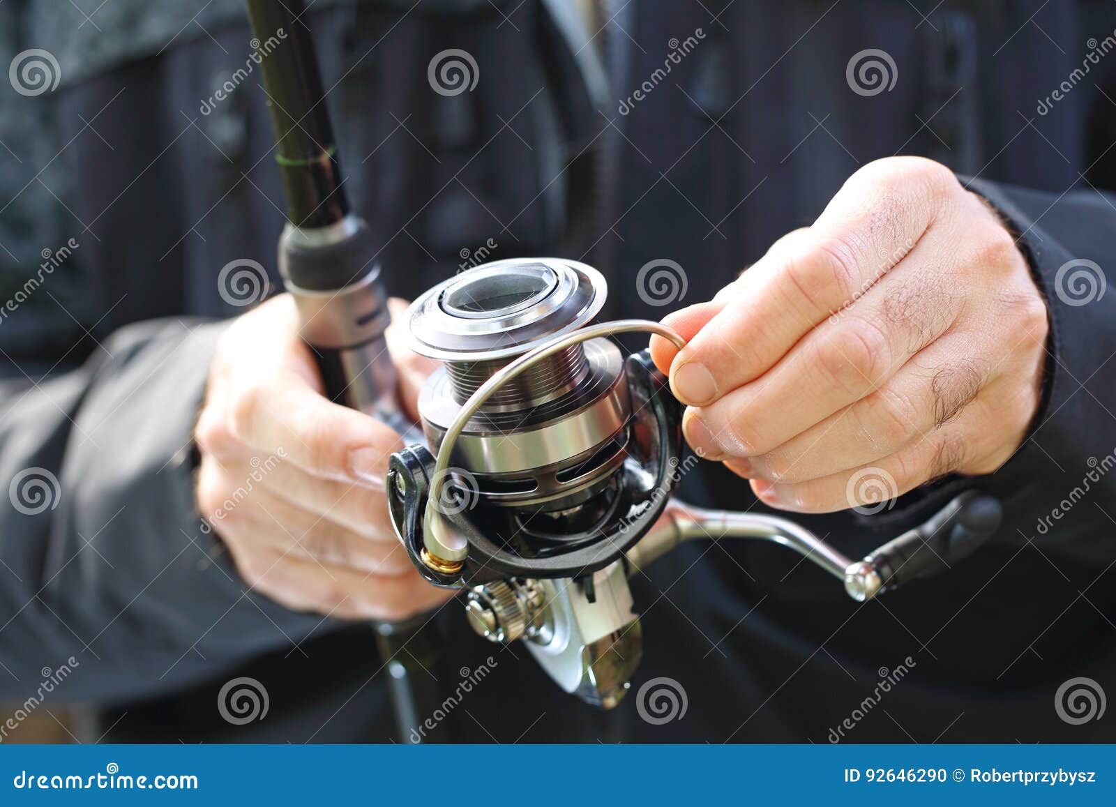 Fishing reel, angler. stock photo. Image of carp, camping - 92646290