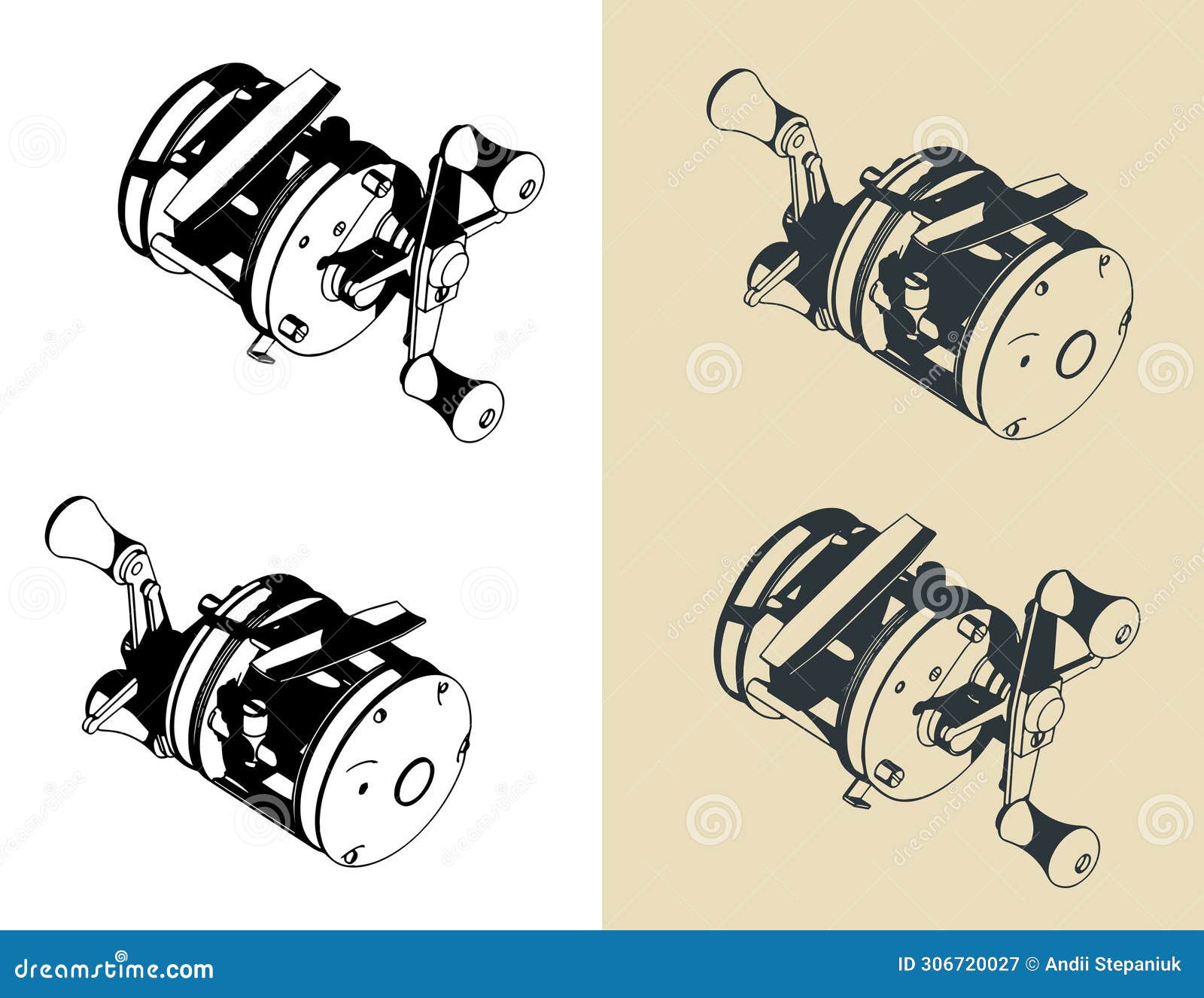 Fishing reel drawings stock vector. Illustration of lakes - 306720027