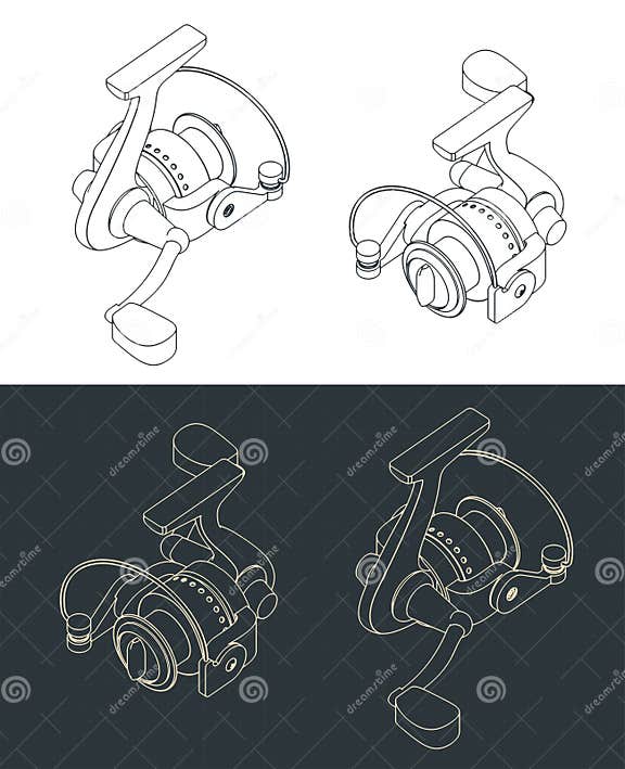 Fishing Reel Isometric Blueprints Stock Illustration - Illustration of ...