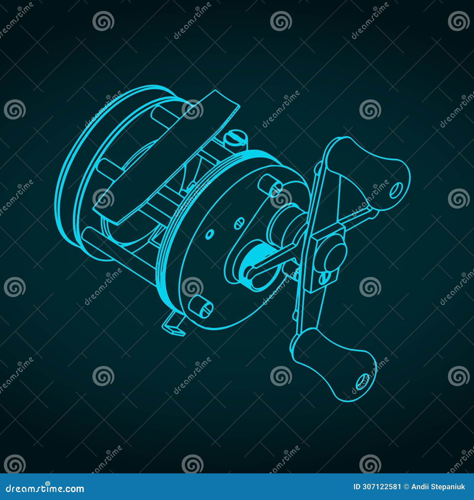 Fishing Reel Isometric Drawing Stock Vector - Illustration of vector ...