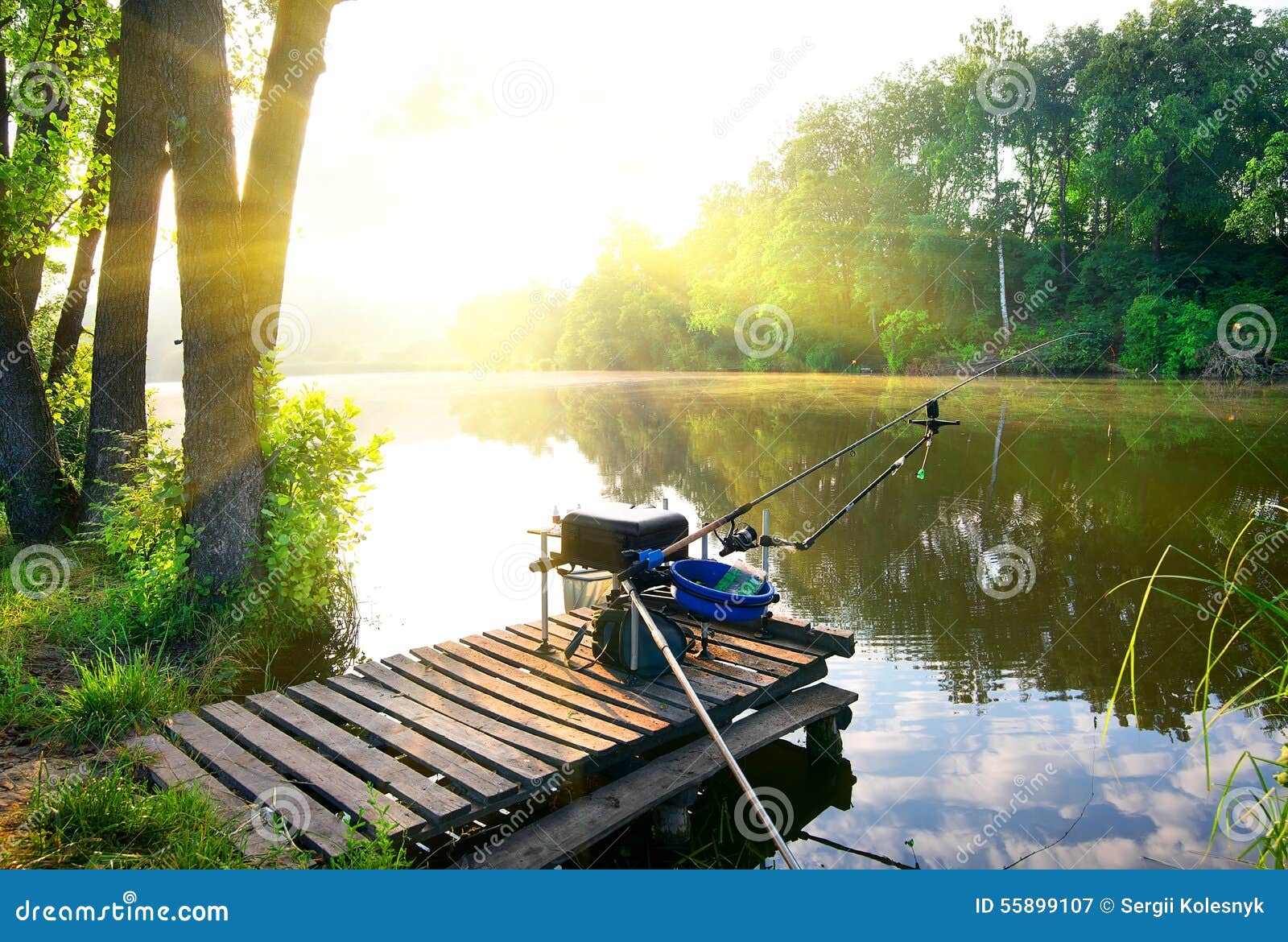 Fishing on river stock image. Image of sunbeams, evening - 55899107