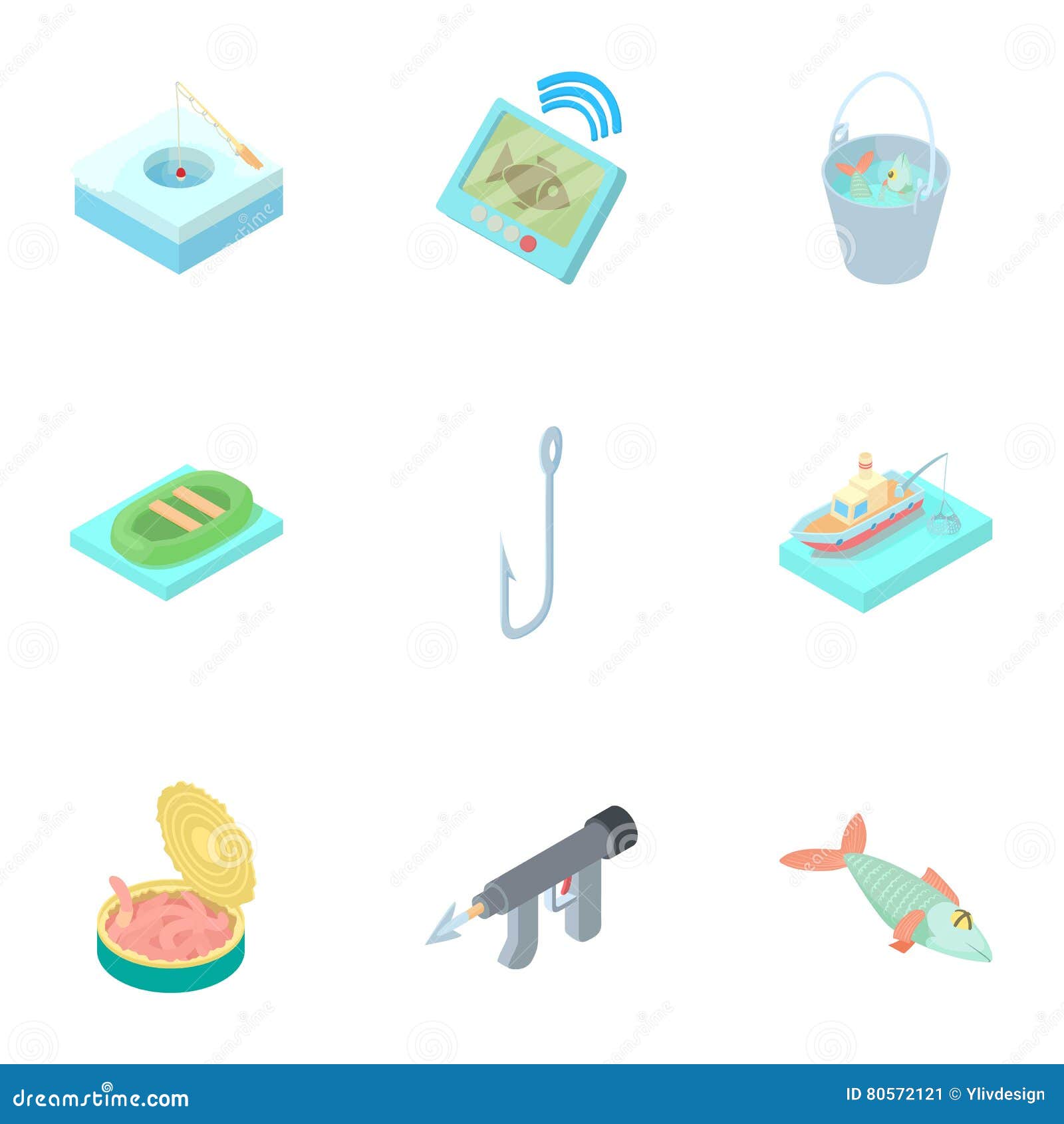 Fishing on River Icons Set, Cartoon Style Stock Vector - Illustration ...