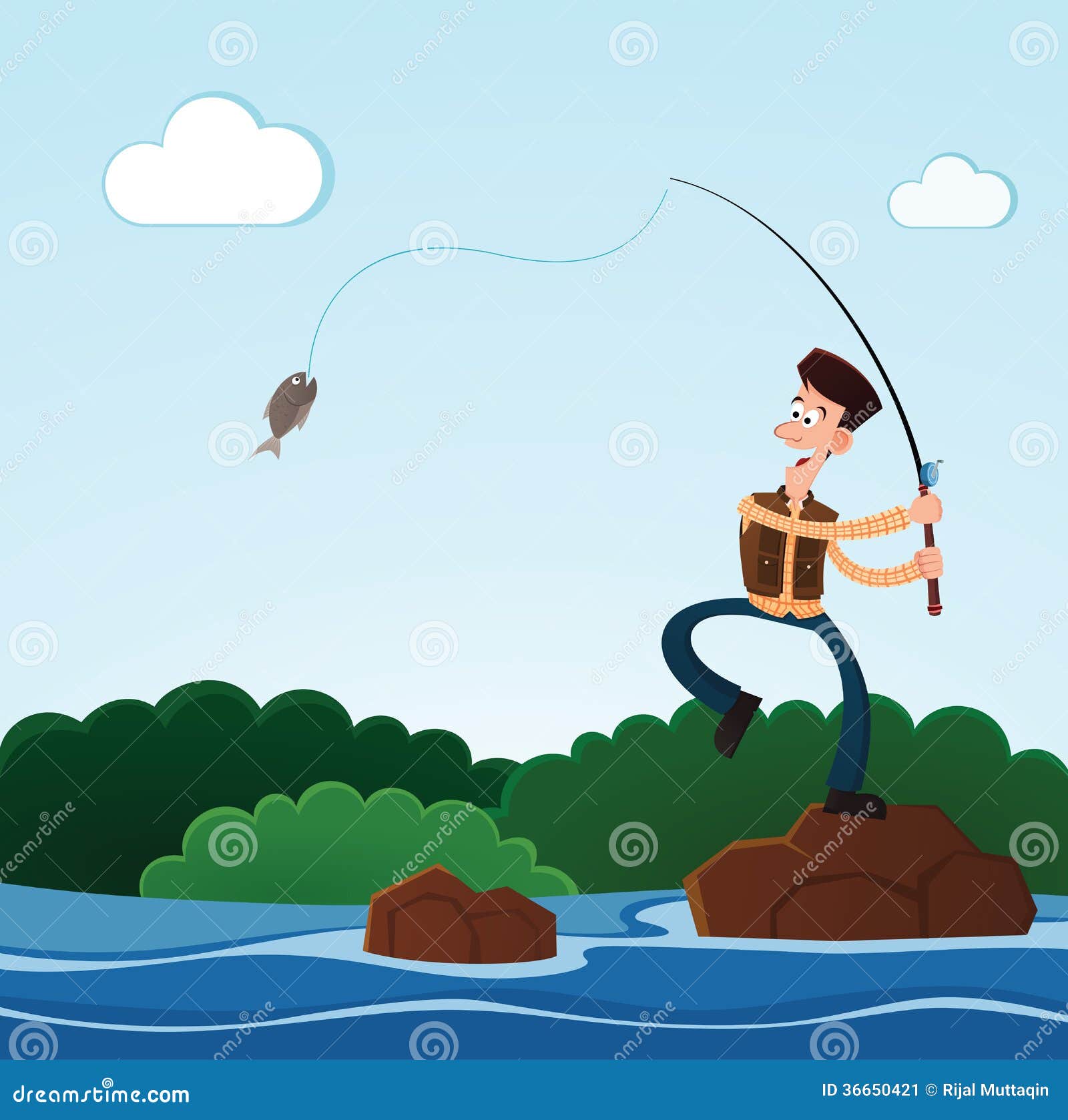 Fishing in the river stock vector. Illustration of vacation - 36650421