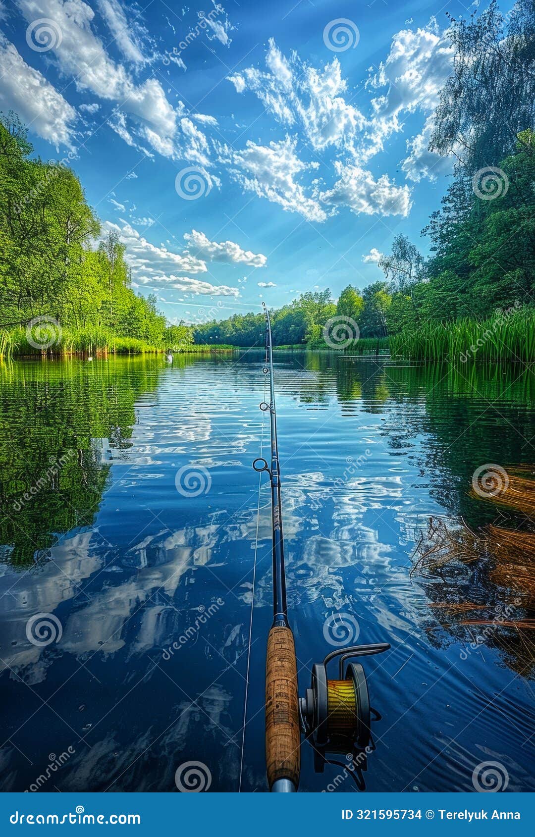 A Fishing Rod with an Aluminum Spool and Line Stock Photo - Image of ...