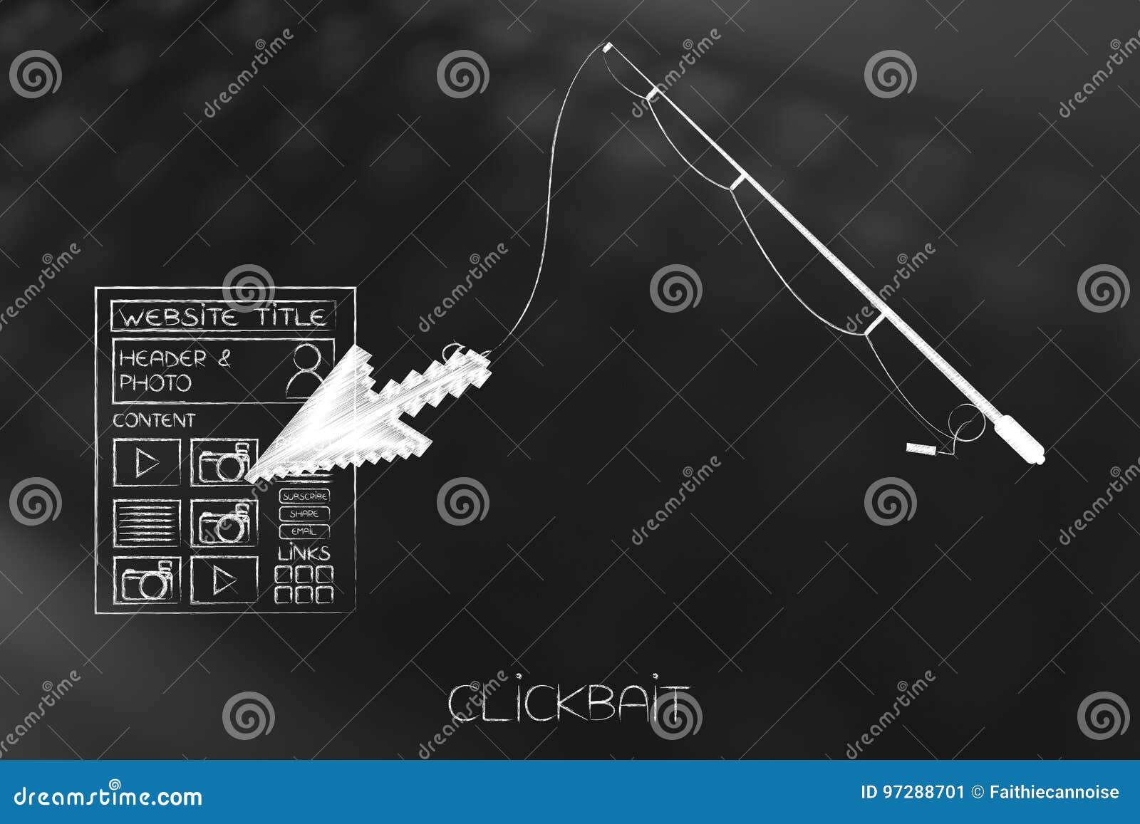 Fishing Rod Catching Mouse Pointer about To Click on a Webpage, Stock ...