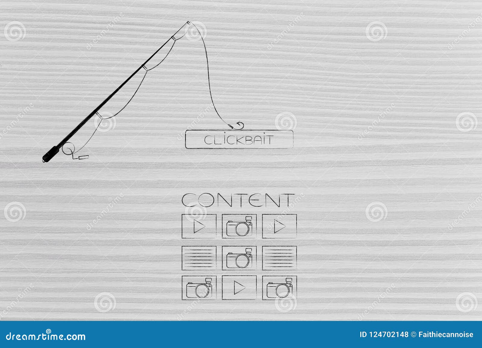 Fishing Rod Holding Clickbait Button Over Group of Blog Posts Stock ...