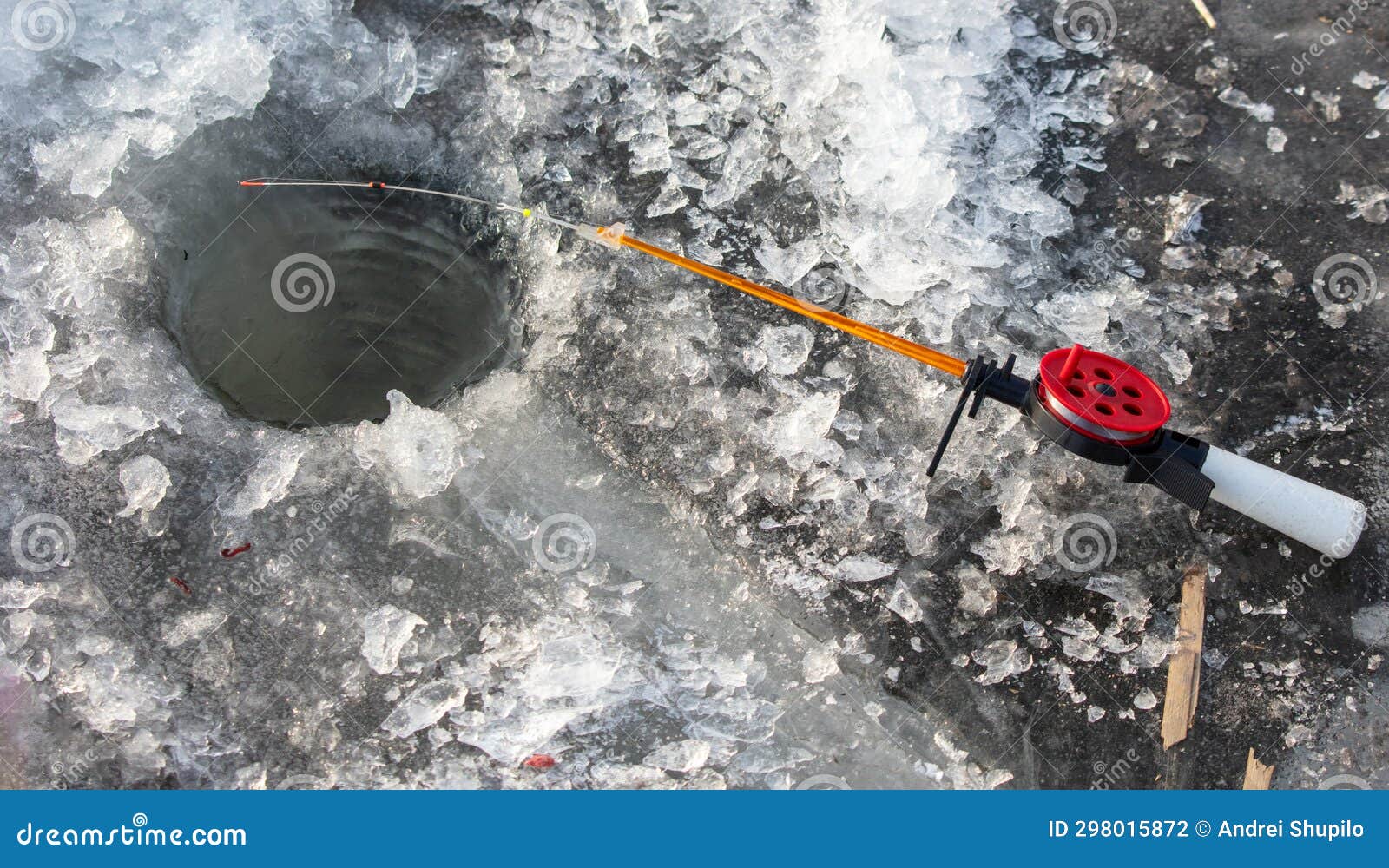 Fishing Rod on Ice in Winter. Ice Fishing Stock Photo - Image of ...