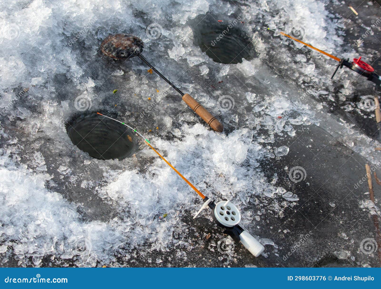 Fishing Rod on Ice in Winter. Ice Fishing Stock Photo - Image of bait ...