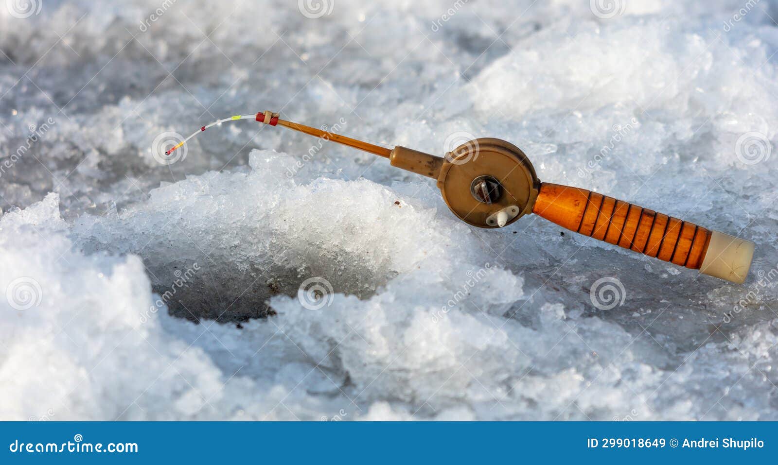 Fishing Rod on Ice in Winter. Ice Fishing Stock Image - Image of frozen ...