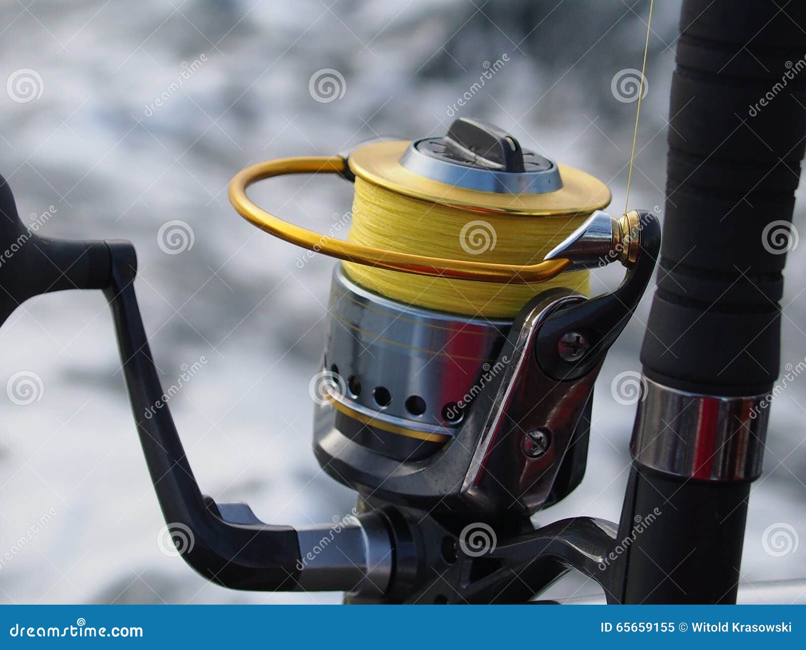 Fishing-rod with Spinning-wheel Stock Image - Image of line, lure: 65659155