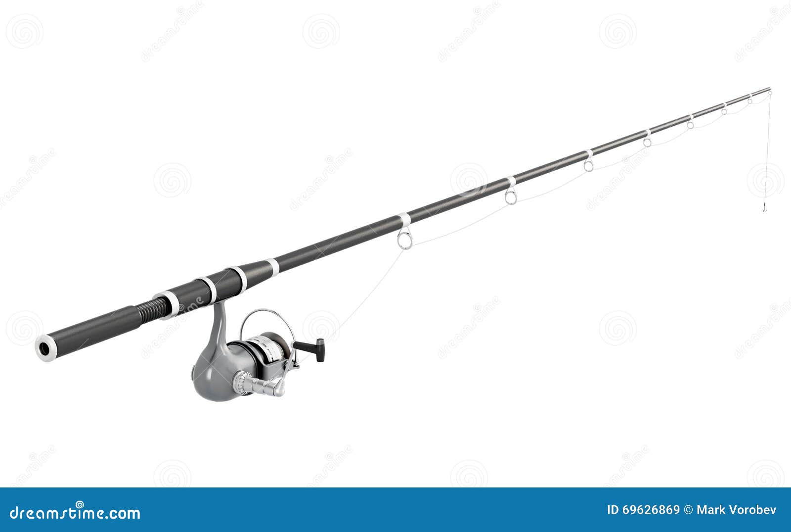 Fishing Rod Spinning on White Background. 3d Image Rend Stock ...