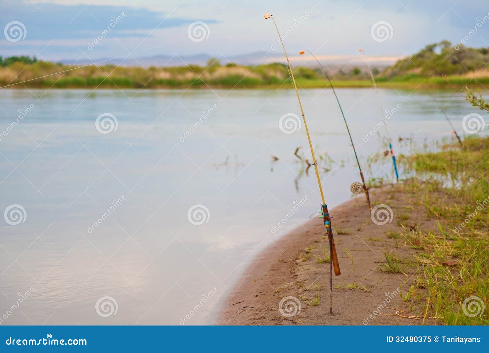 Fishing-rods on the Banks of the River Stock Image - Image of riverside ...