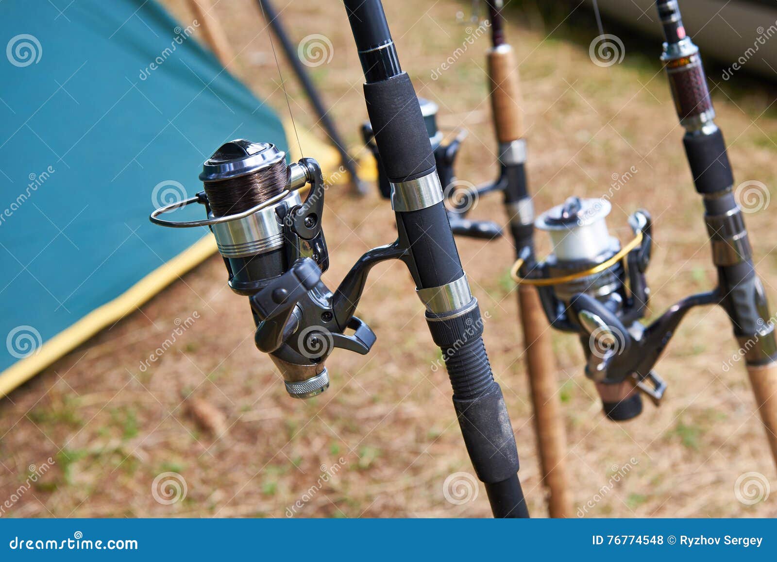 Fishing Rods and Hiking Tent Stock Photo - Image of sports, green: 76774548