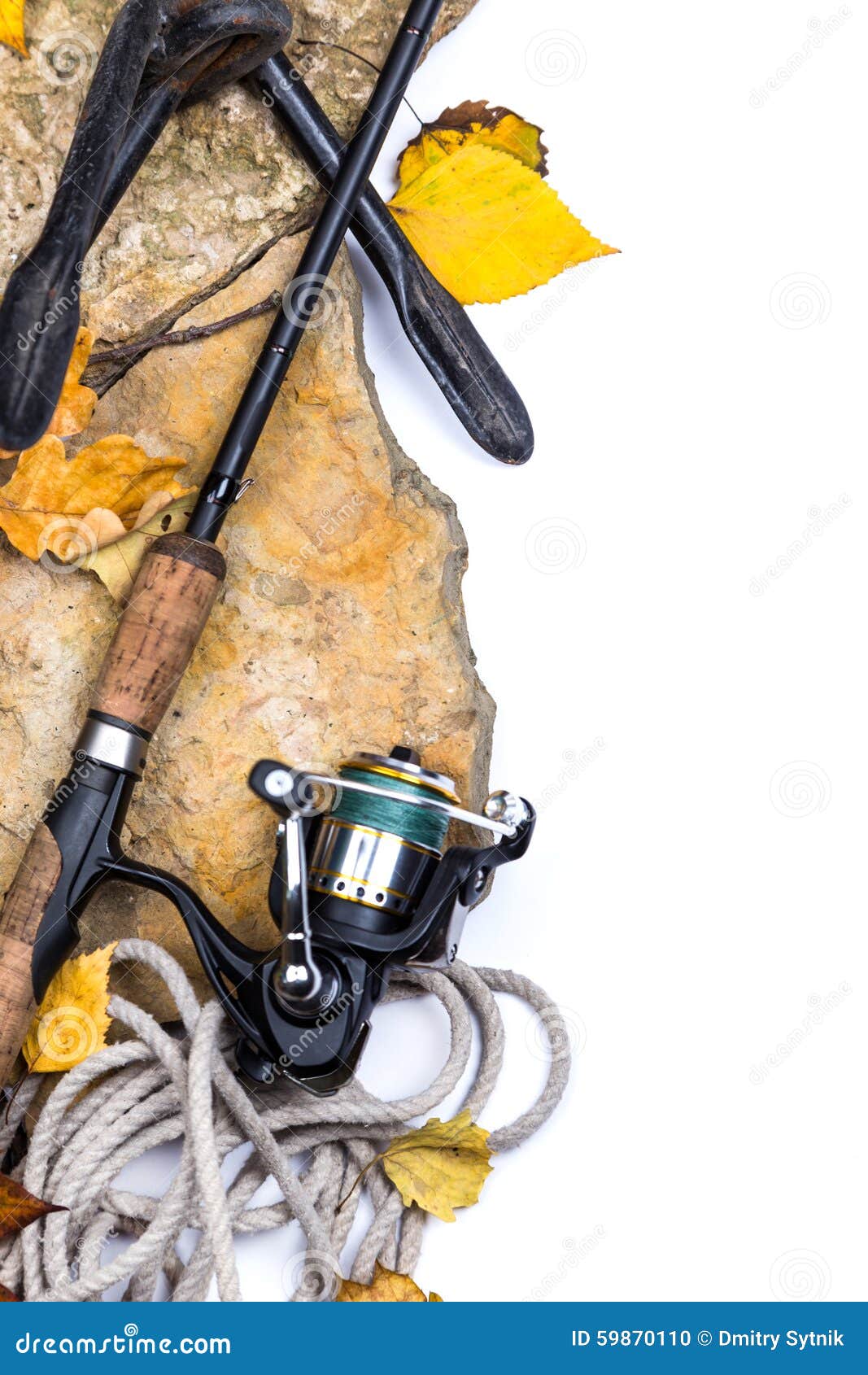 Fishing Rods on Stones with Anchor and Leafs Stock Photo - Image of ...
