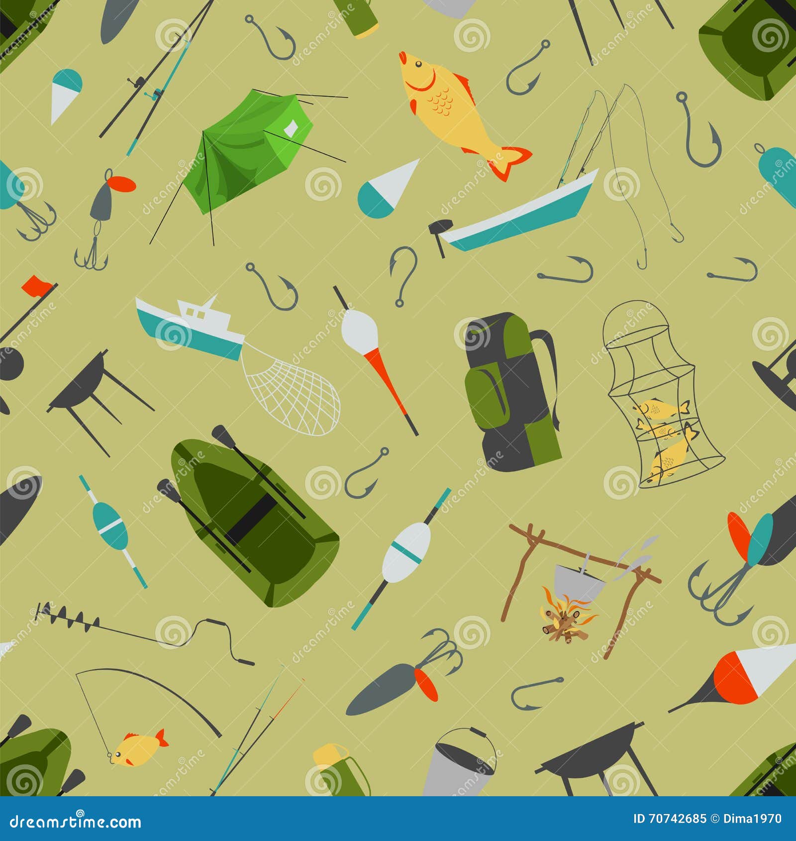 Fishing Seamless Pattern. Fishing Design Elements Stock Vector ...