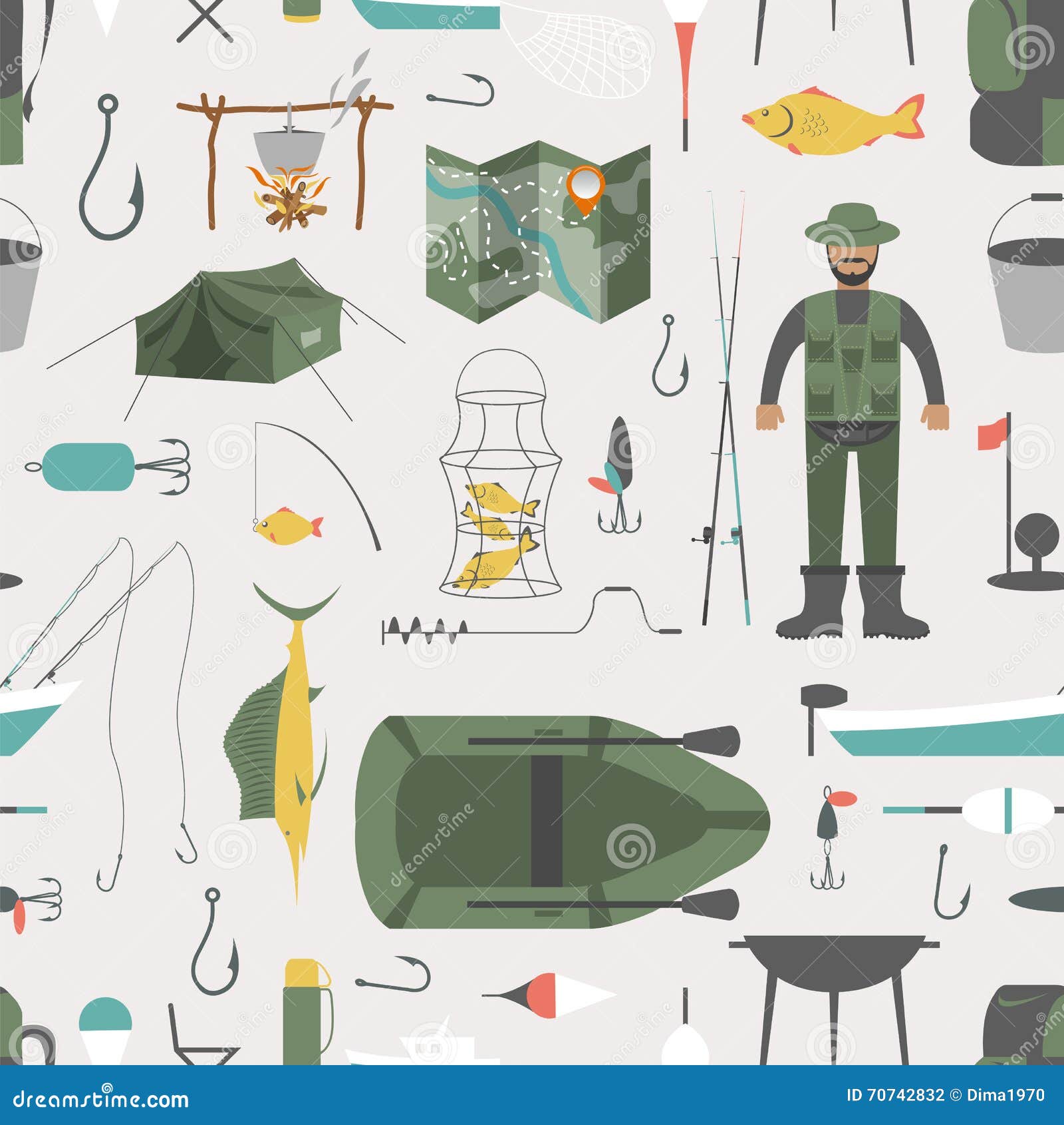 Fishing Seamless Pattern. Fishing Design Elements Stock Illustration ...