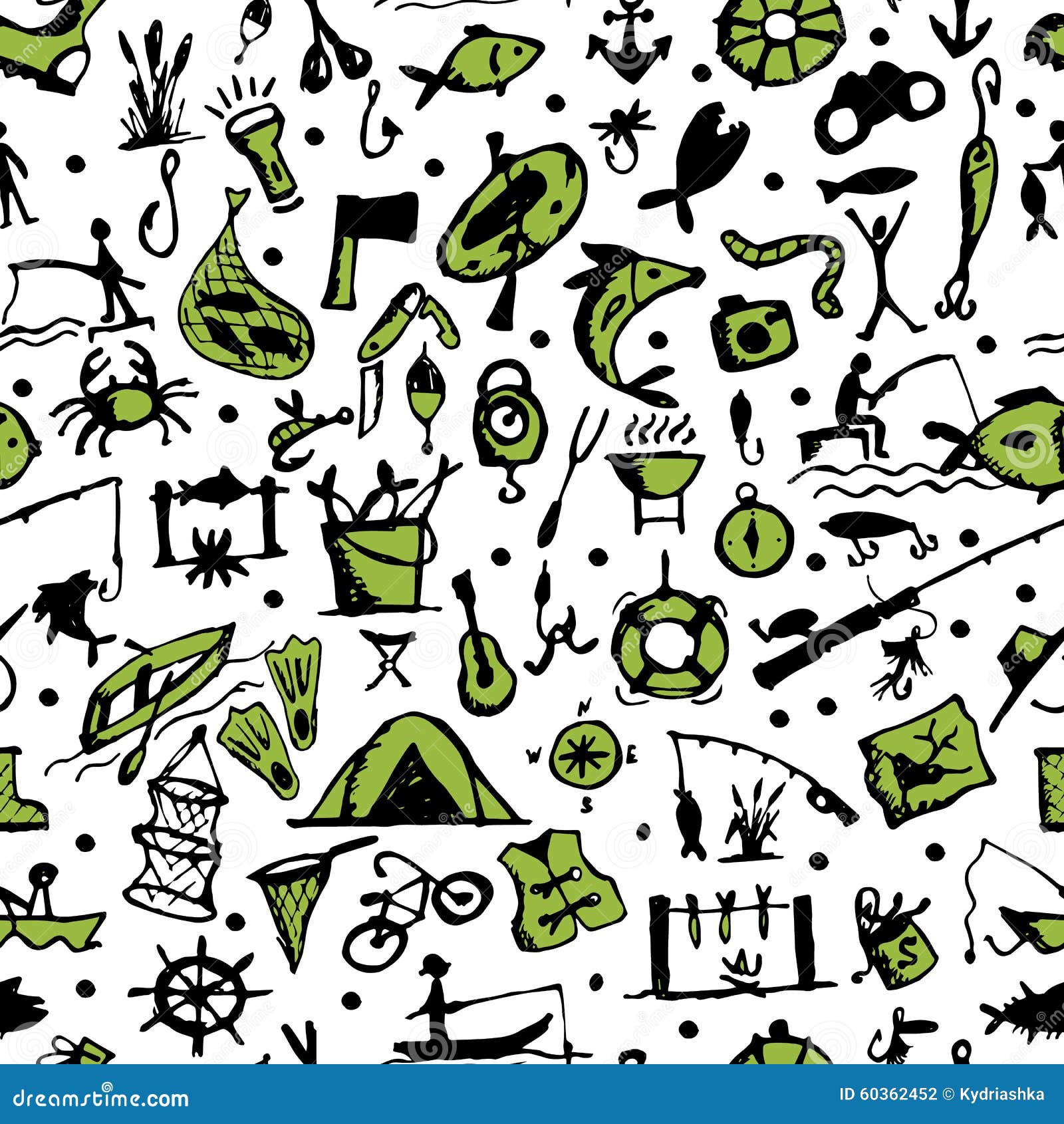 Fishing Seamless Pattern, Sketch for Your Design Stock Vector ...