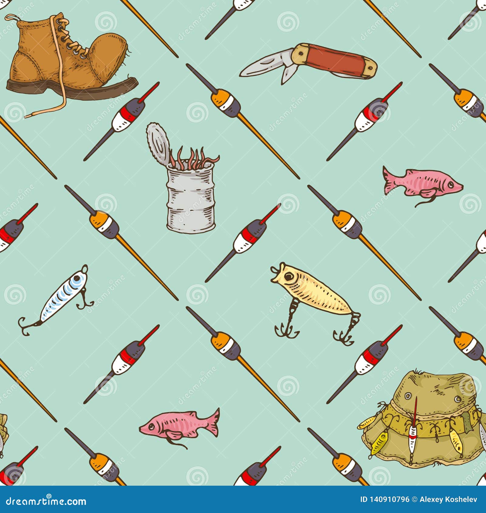 Fishing Seamless Pattern stock illustration. Illustration of hook ...