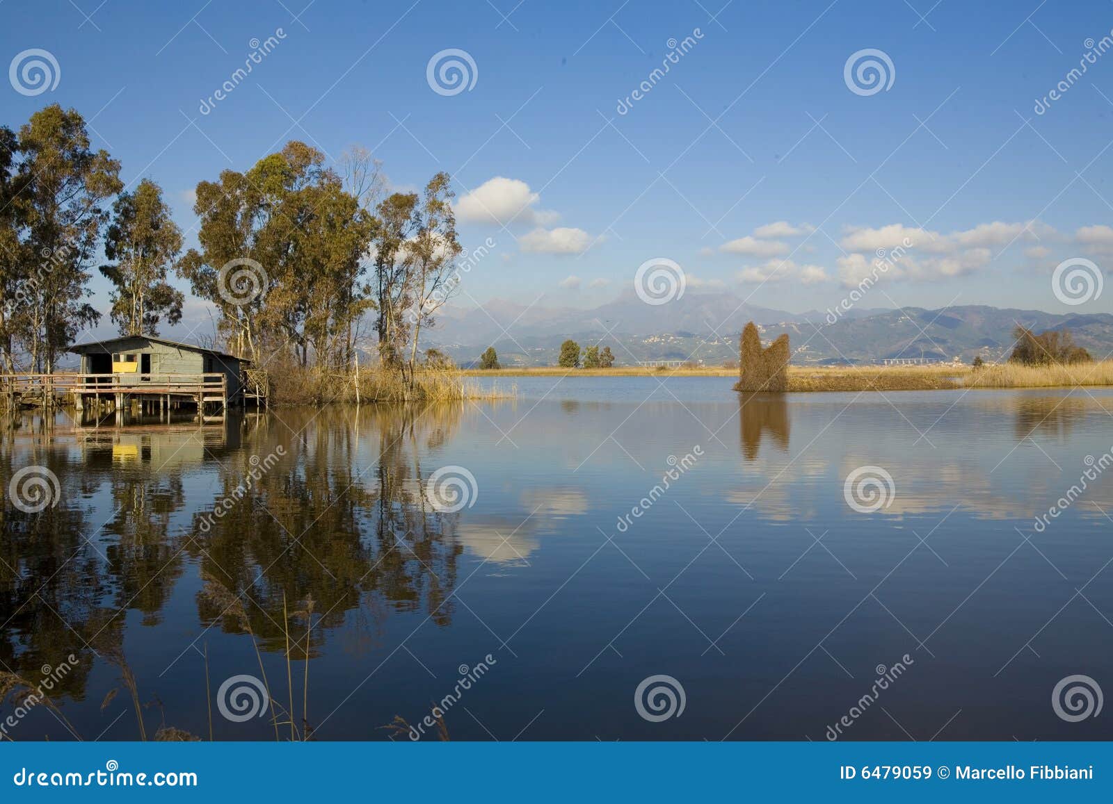 Fishing shack on lake stock image. Image of nature, building - 6479059