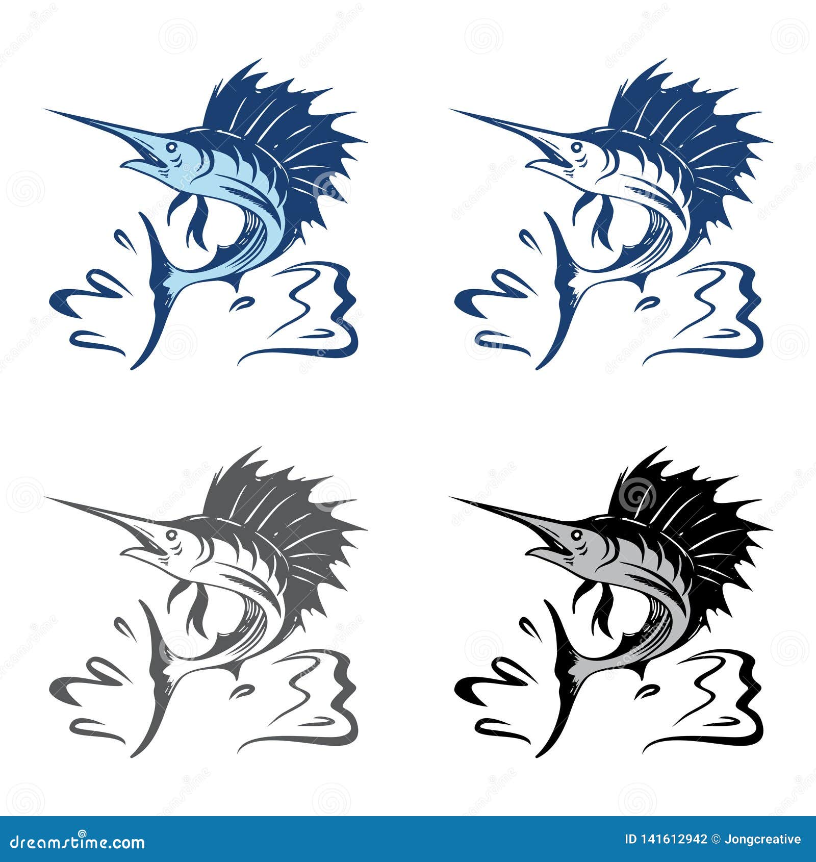 Fishing Sharp Sailfish Jumping Big Fish Logo Template Stock Vector ...