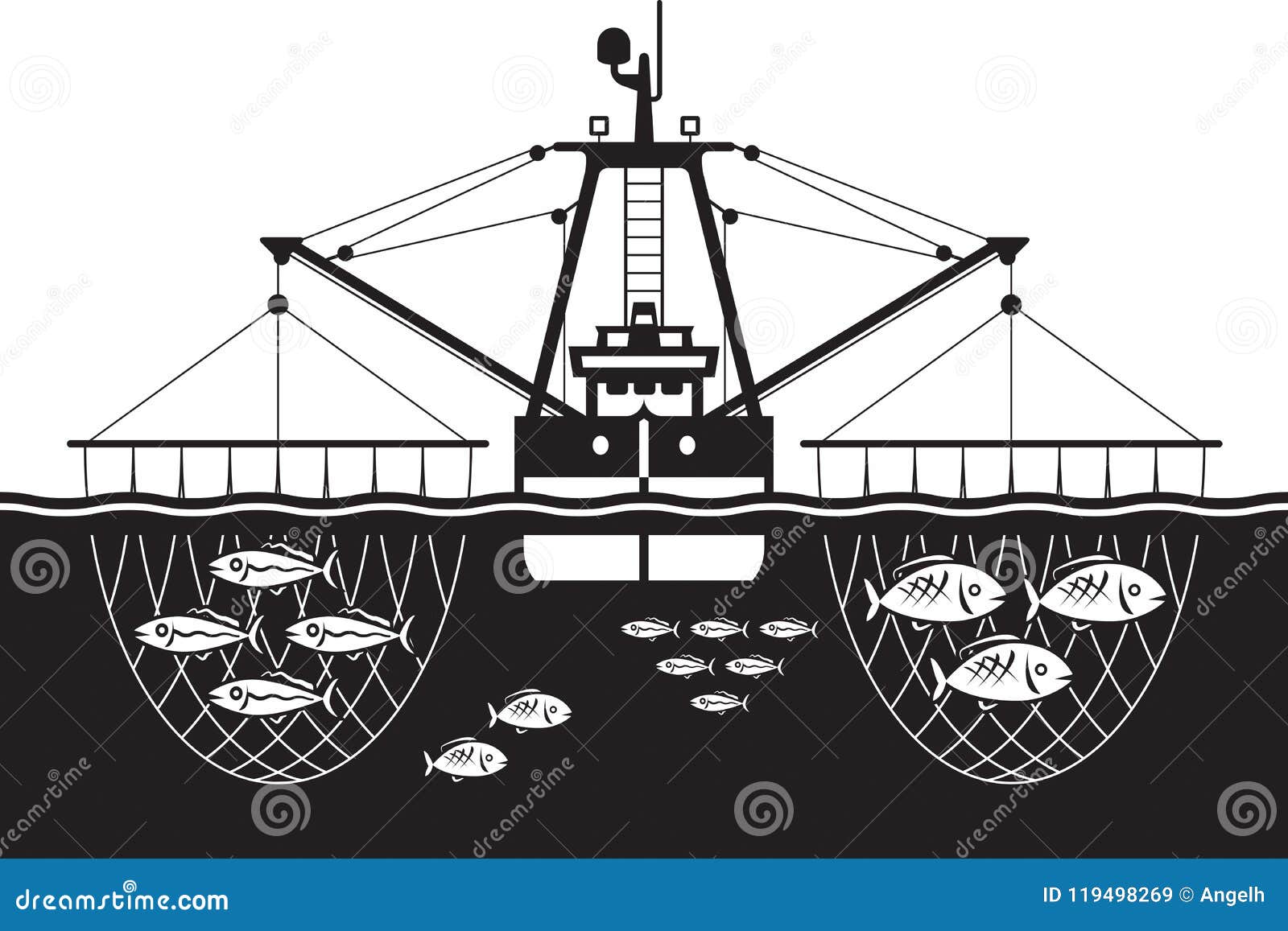 Fishing ship in the sea stock vector. Illustration of boat - 119498269