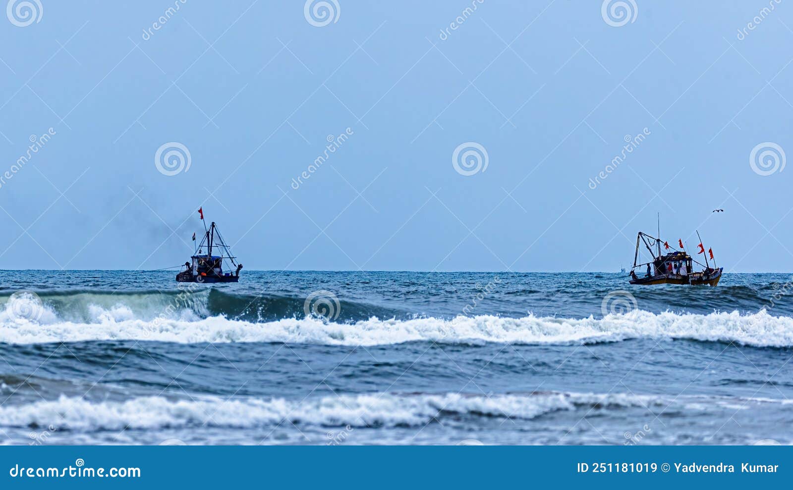 Fishing Ships Sailing in Sea 3 Stock Image - Image of nature, blue ...