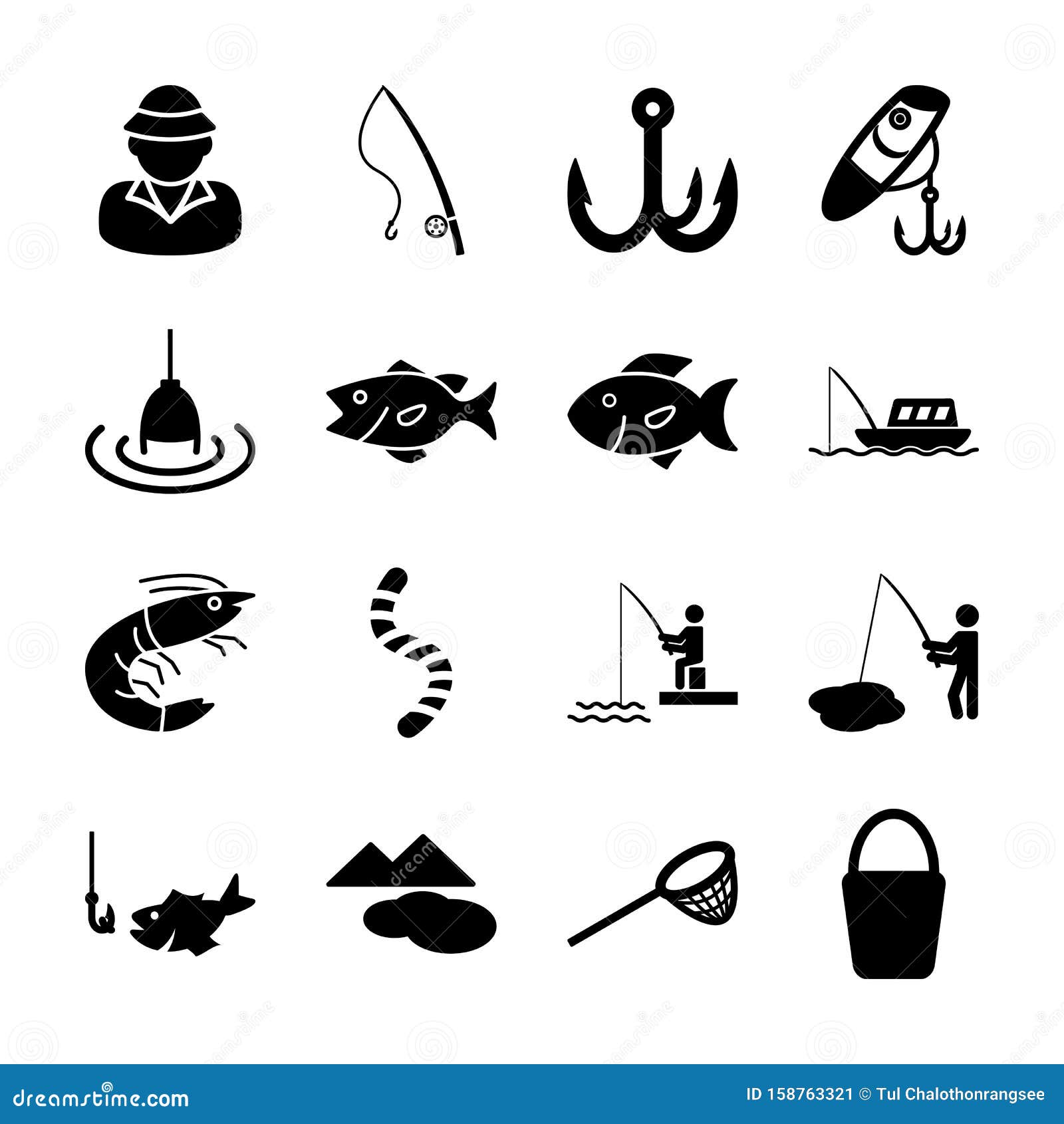 Fishing solid icon stock vector. Illustration of icons - 158763321