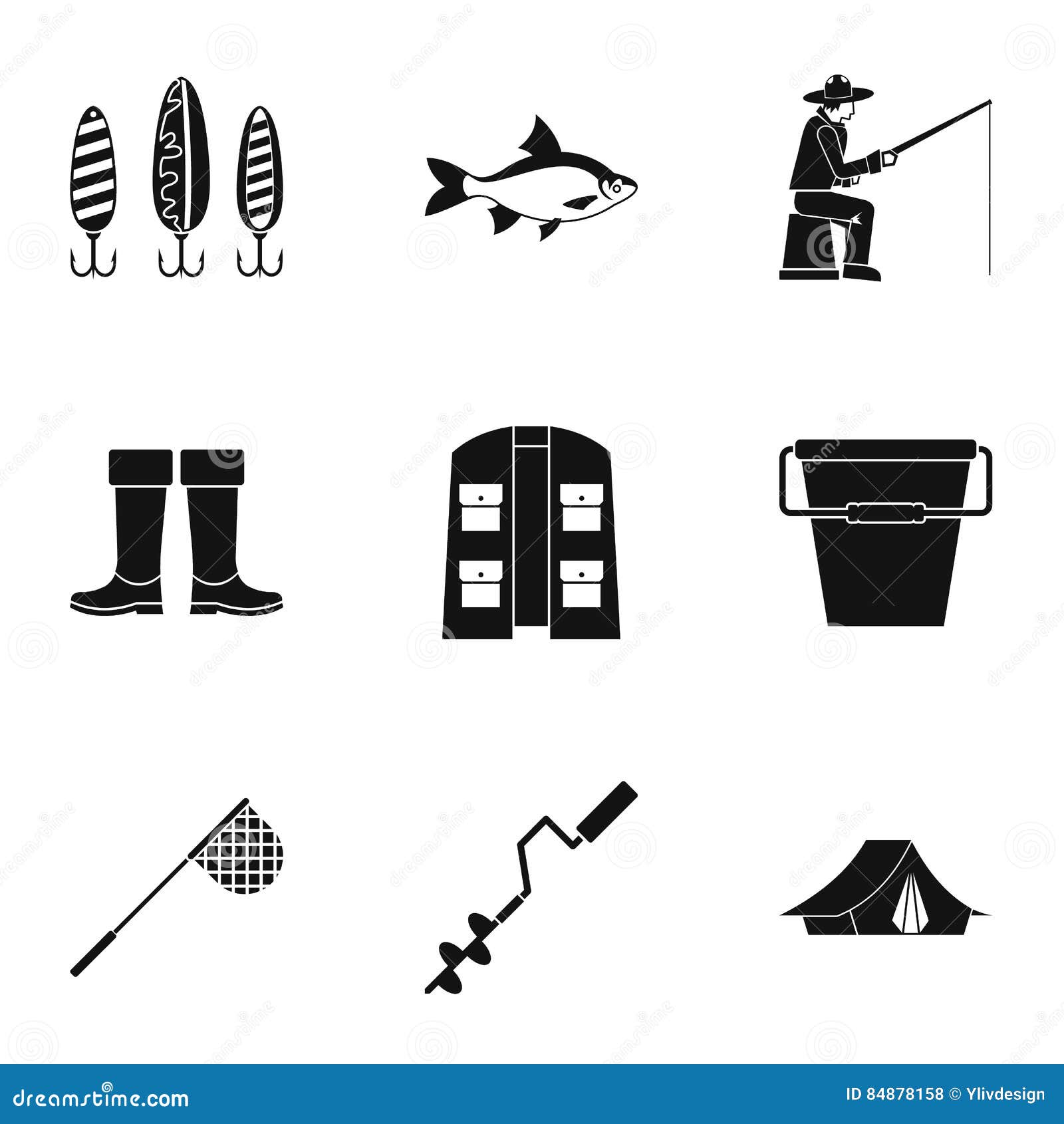 Fishing Sport Icons Set, Simple Style Stock Vector - Illustration of ...
