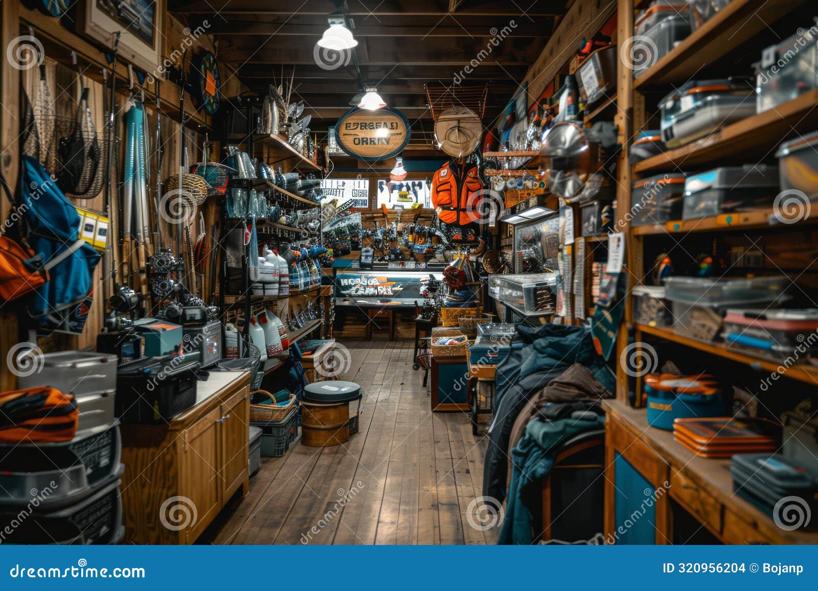 New Fishing Store Interior, a Paradise for Anglers Stock Illustration ...