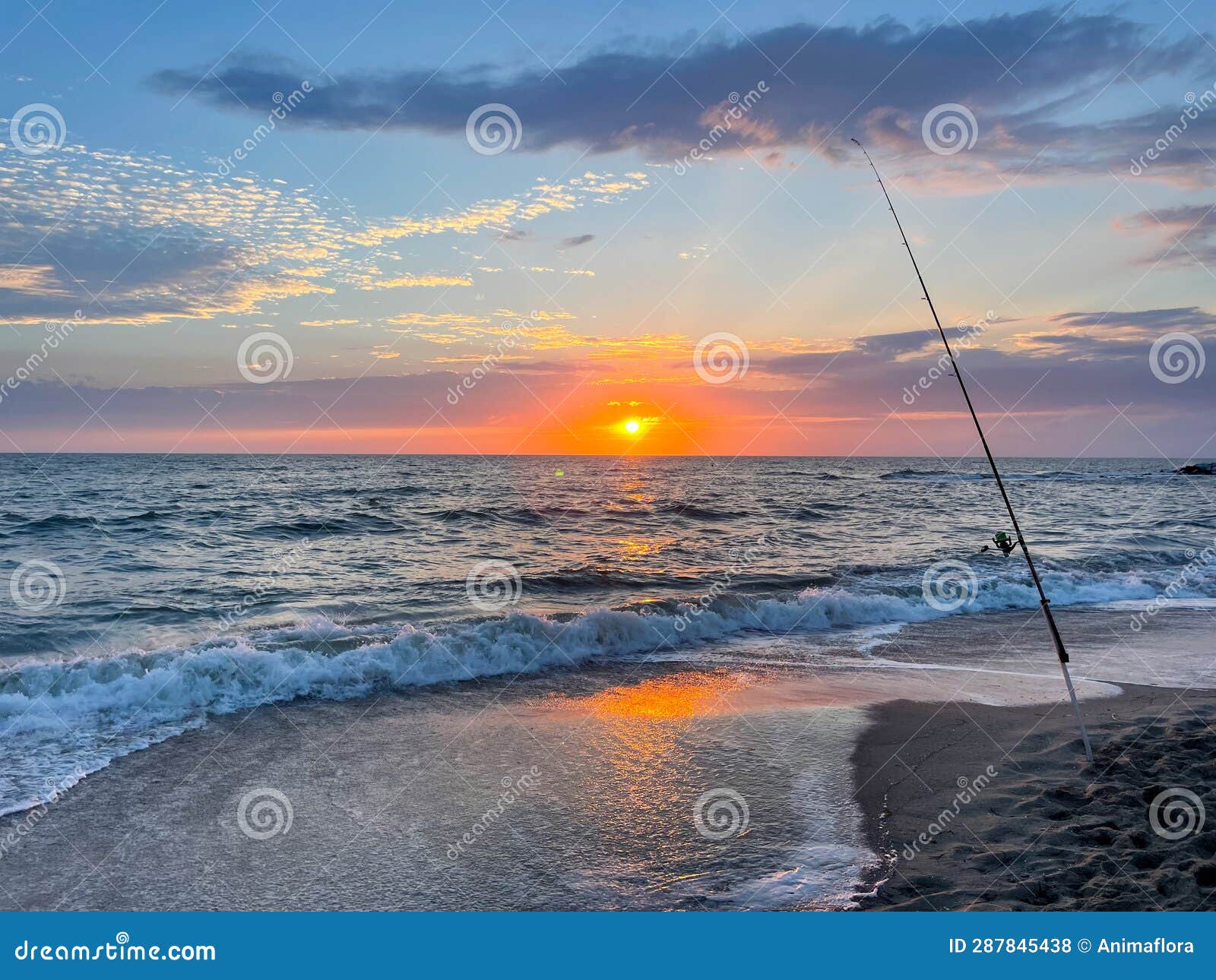 Fishing in the Sunset on the Beach Stock Photo - Image of poster, lake ...