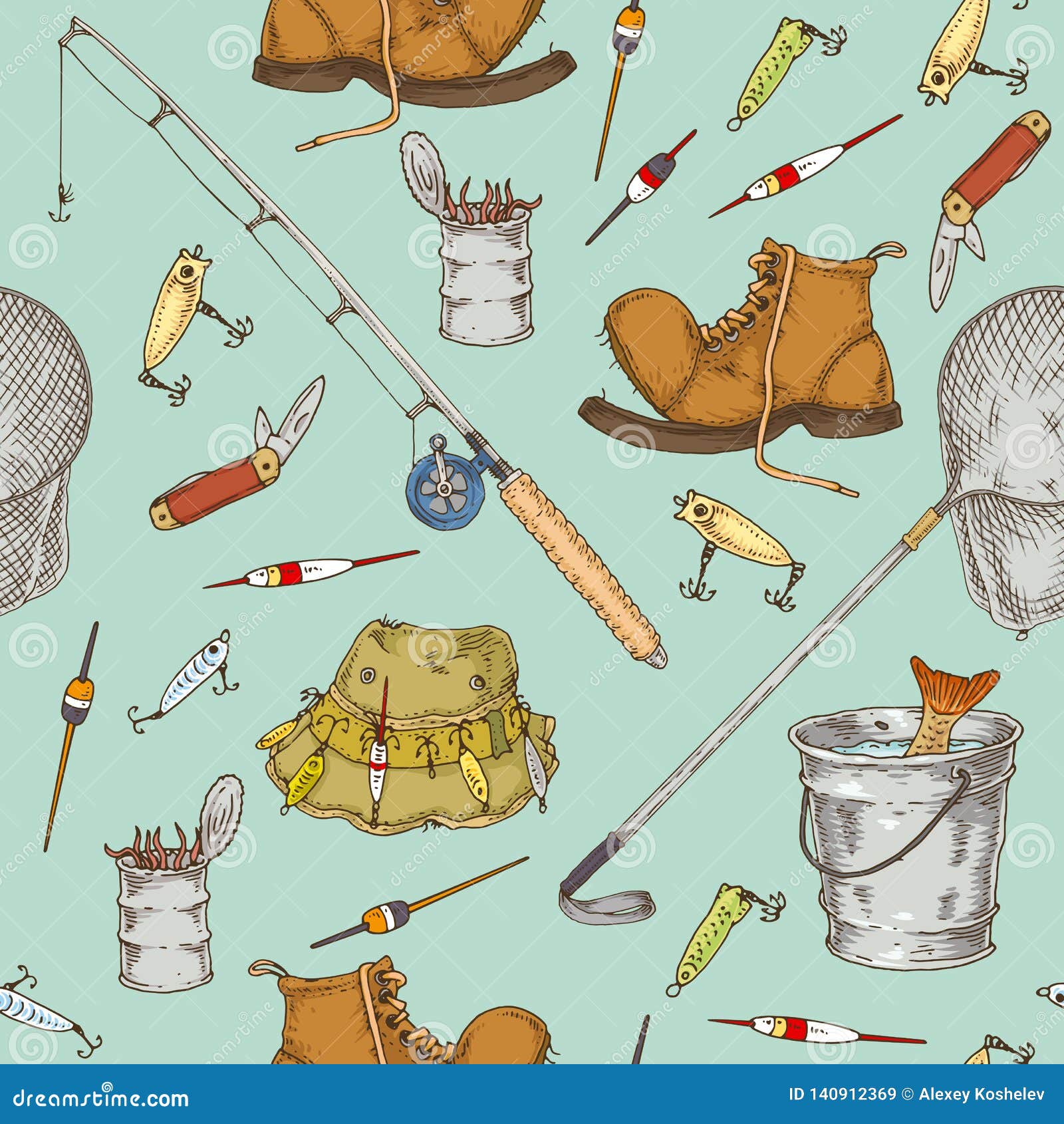 Fishing Seamless Pattern stock illustration. Illustration of landing ...