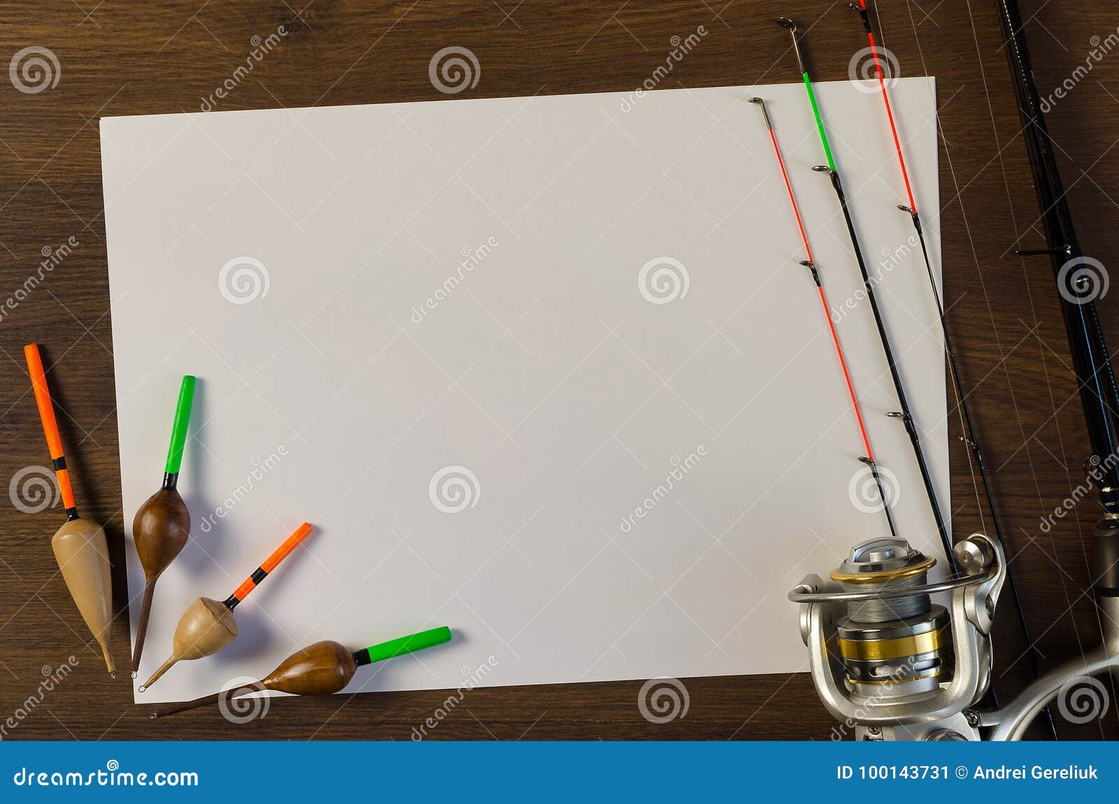 Fishing Tackle with the Blank Sheet of Paper Stock Image - Image of ...