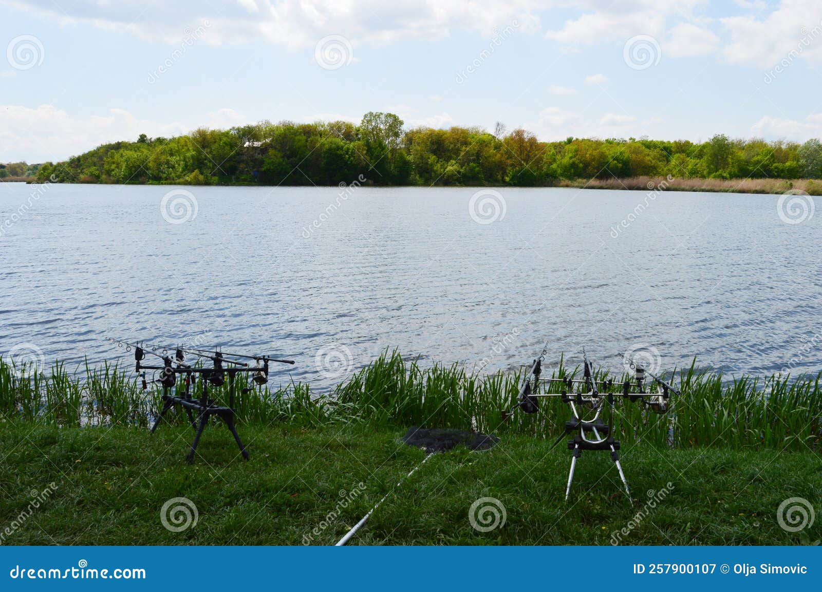 Fishing Tackle on the River Bank Stock Image - Image of beautiful ...