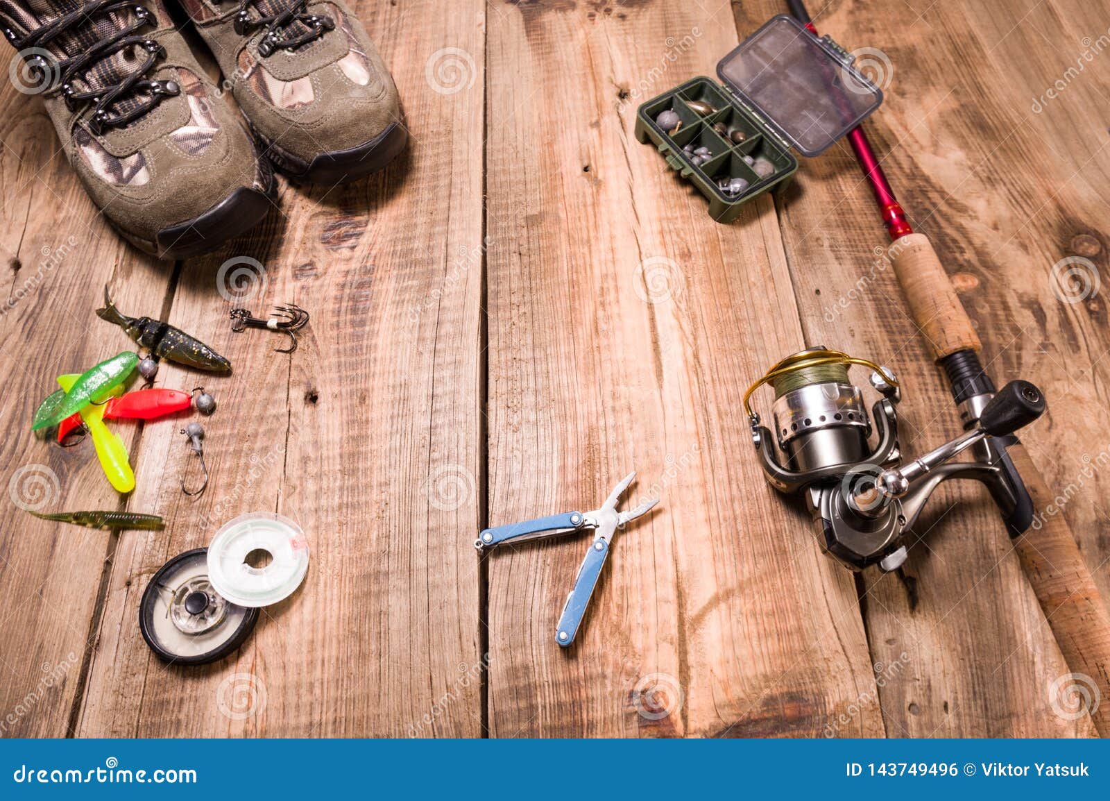 Fishing Tackle and Tools. Preparation for Fishing Stock Photo - Image ...