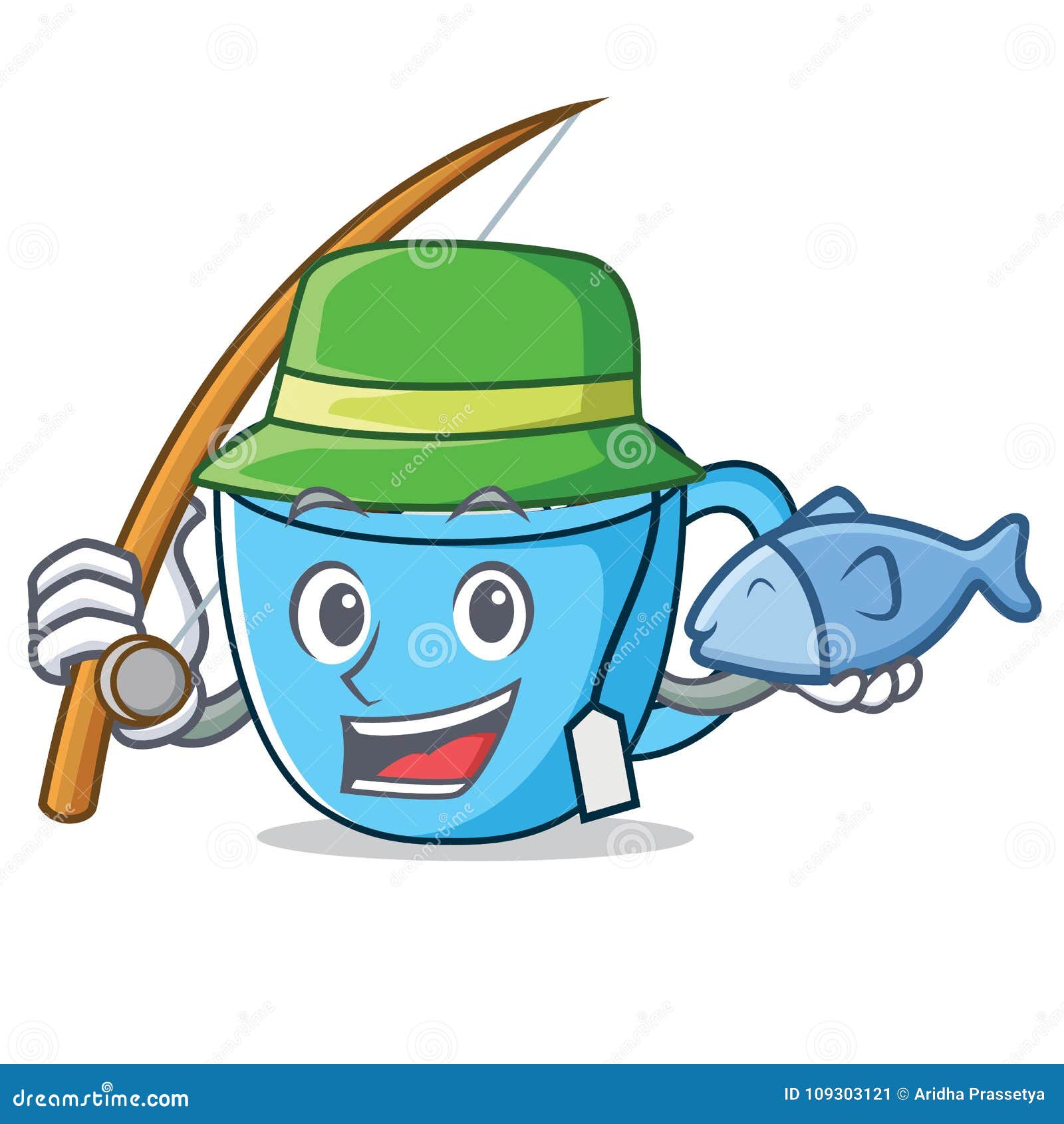 Fishing Tea Cup Mascot Cartoon Stock Vector - Illustration of happy ...